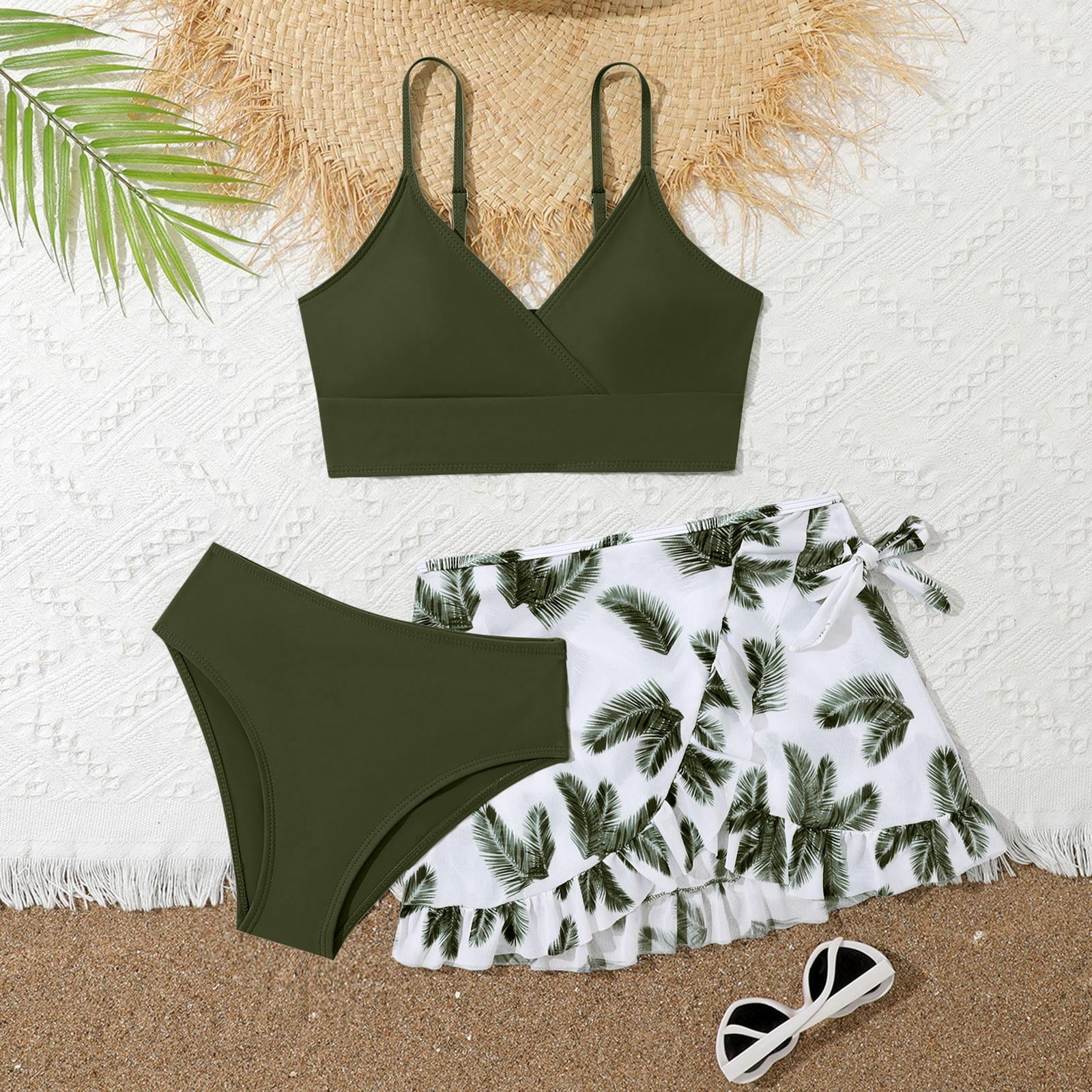 Girls Bathing Suit Size 8 Teen Girl Swimsuit 3 Piece Soild Bikini Set ...