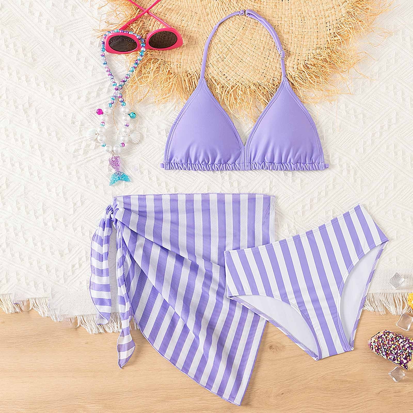 Girls Bathing Suits 3 Piece Bathing Suit Bikini Set with Beach Skirt ...