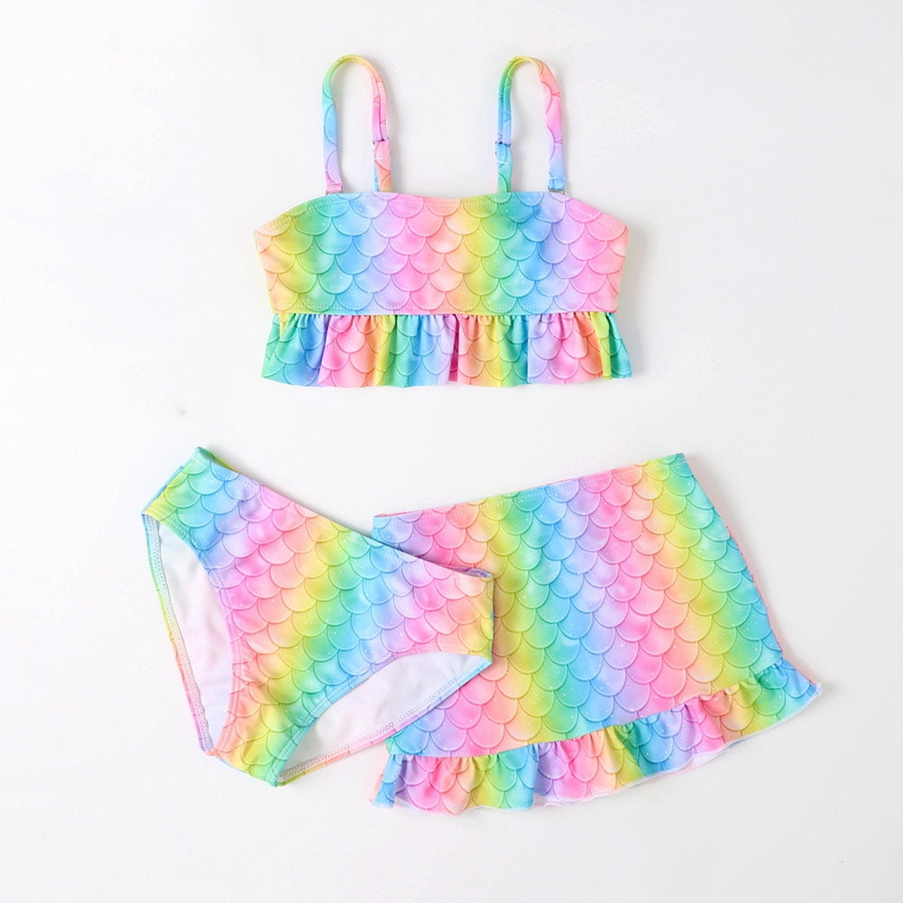 Girls Bathing Suits 3 Piece Print Swimsuit Summer Bikini Tankini Sets ...