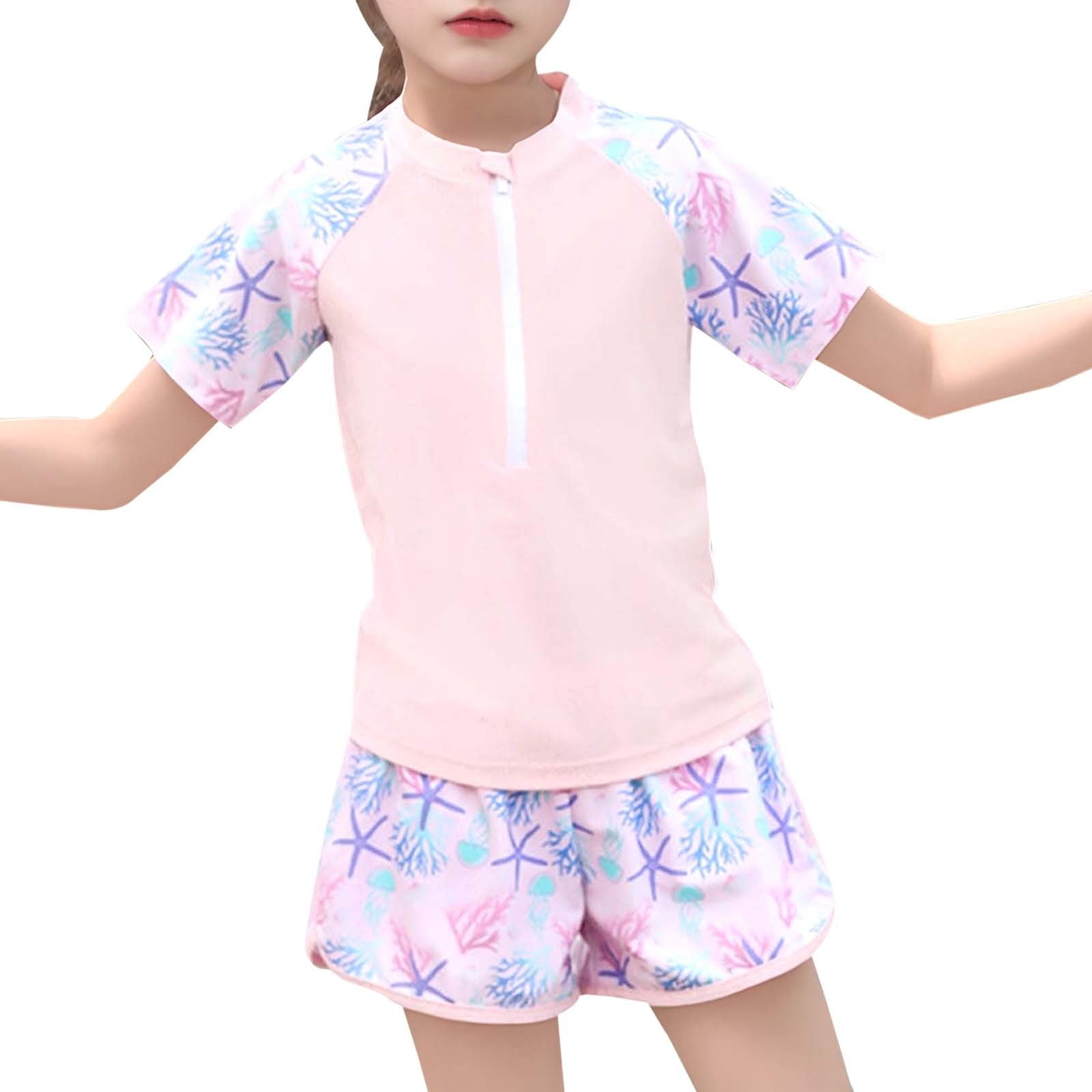 Girls Bathing Suits Floral 2 Piece Swimwear Set Japanese Style Split ...