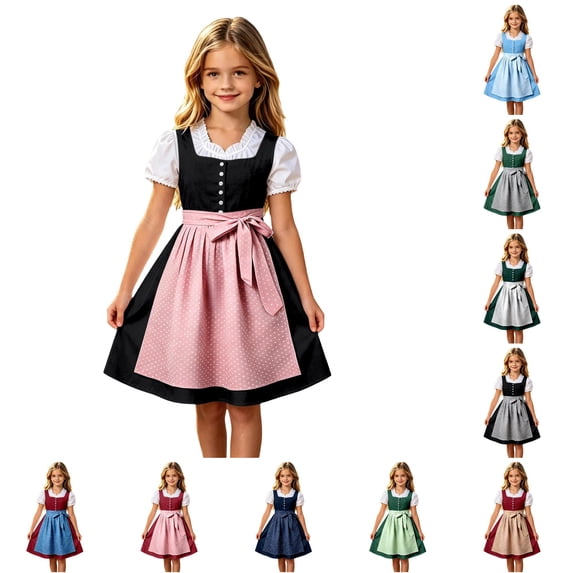 Girls Bavarian Dress with Waist Tie Bow Traditional Festive Party ...