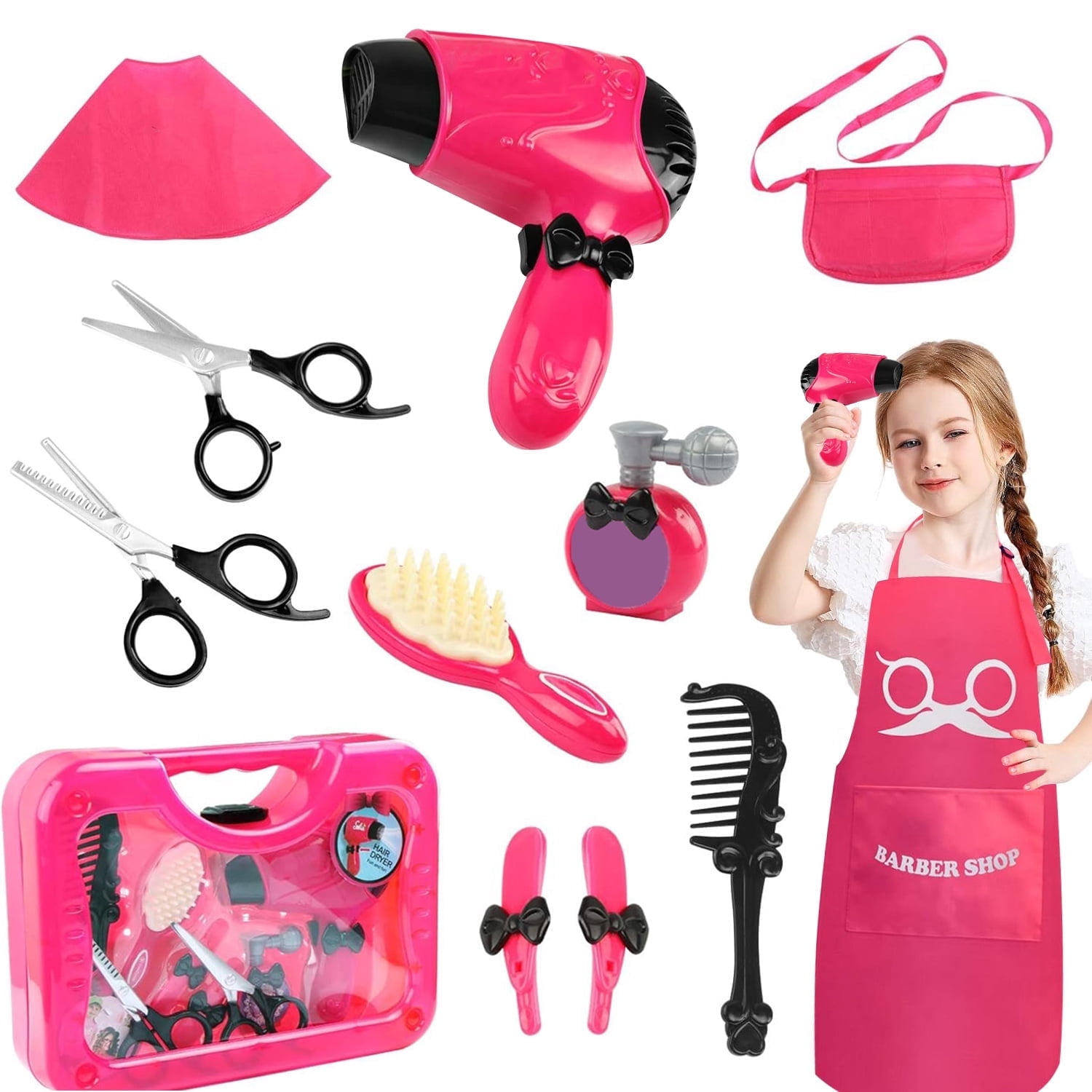 Girls Beauty Salon Pretend Play Set, Hair Cutting Kit, Doll Accessories ...