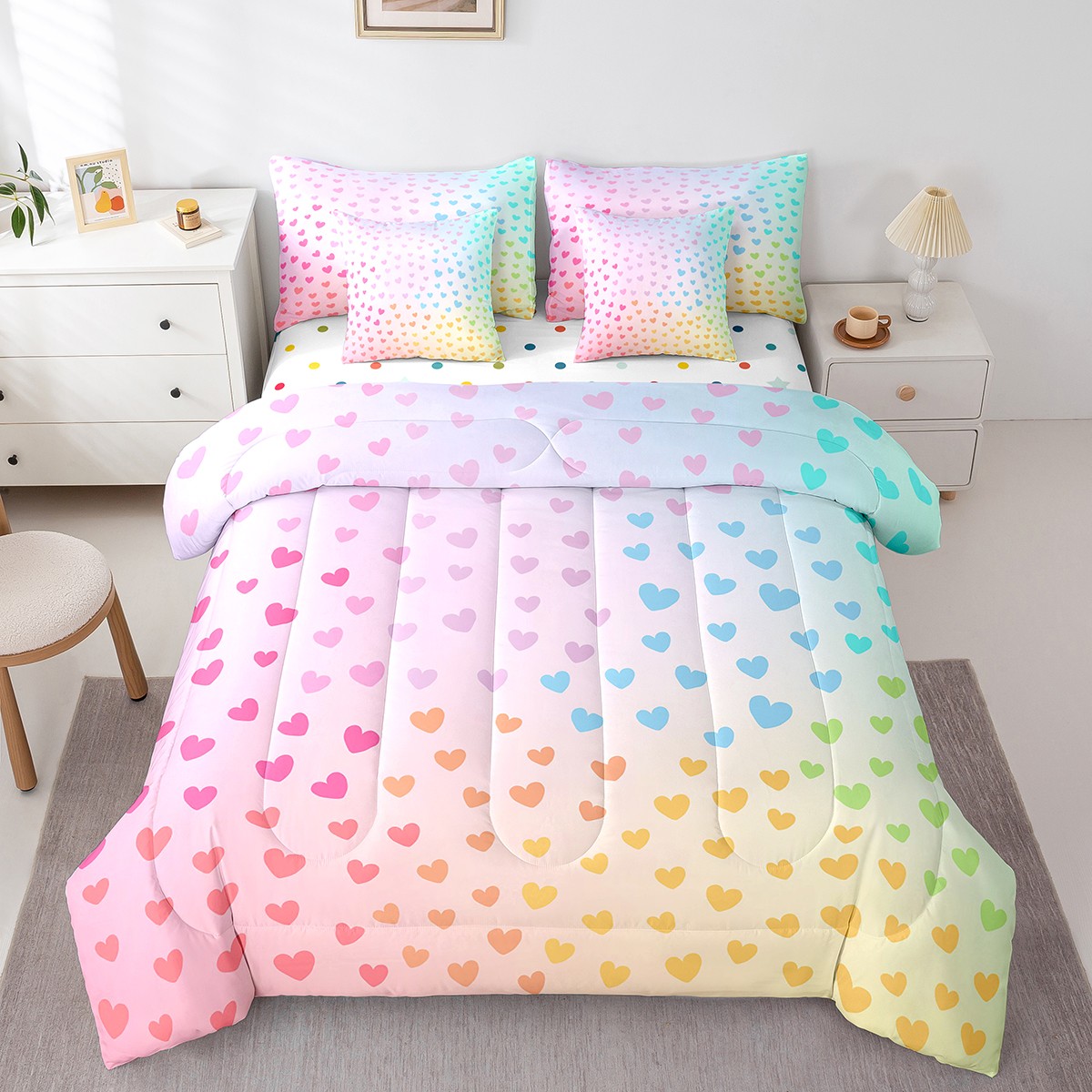 Bed in a Bag Full Size,Cute Love Hearts Pattern Comforter Set 7 Piece ...