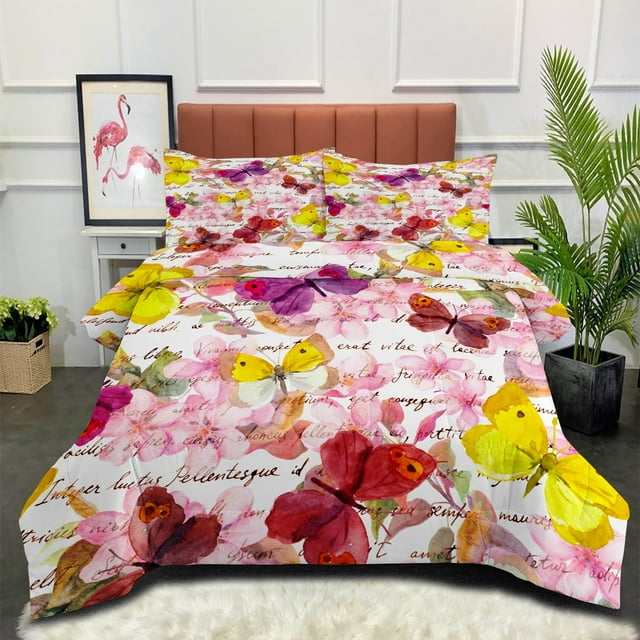 Colorful Girls Comforter Set Flower Butterflies with 1 Full Comforter ...
