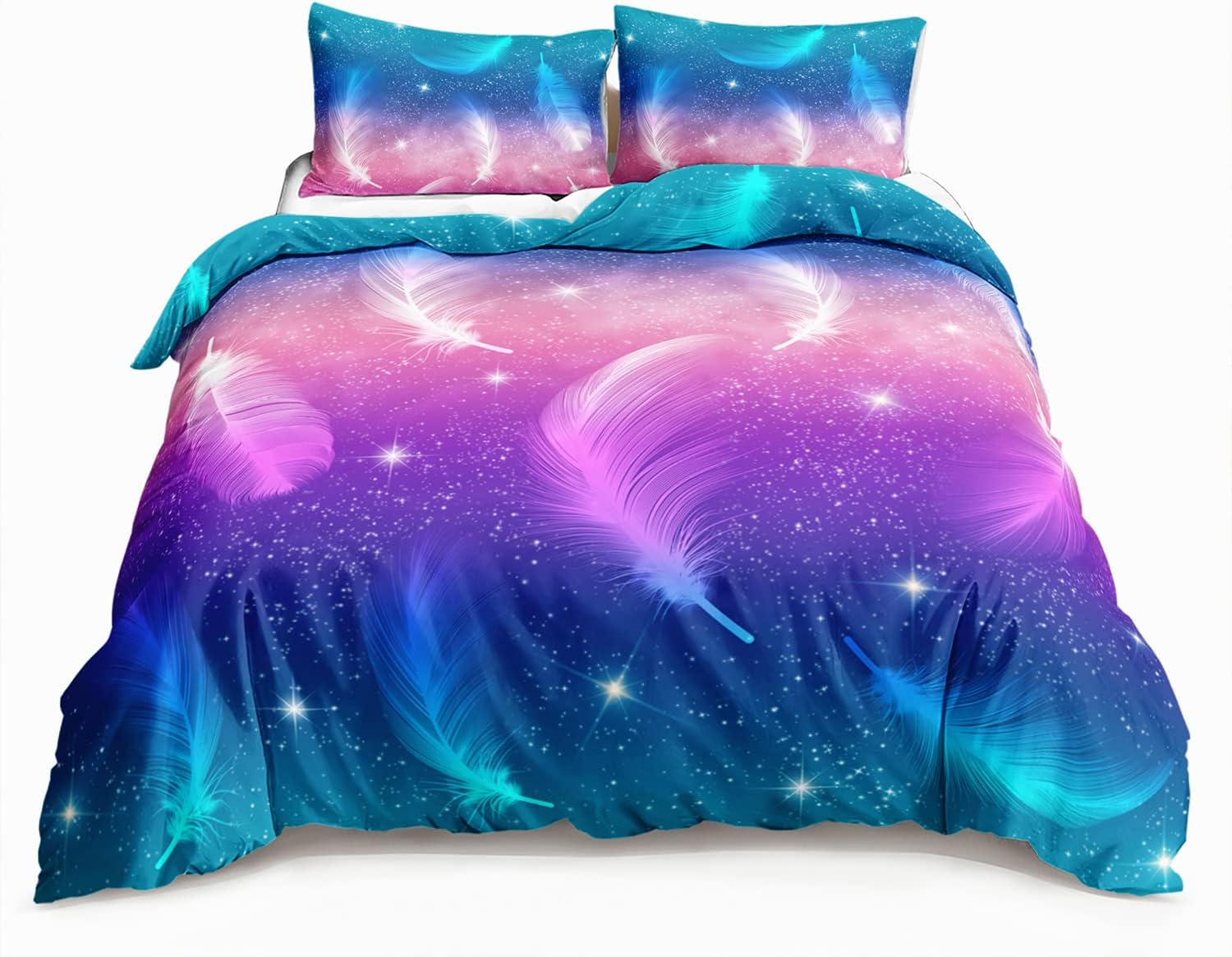 Girls Bedding Sets Twin,Colorful Rainbow Bedding Glitter Star Feather ...