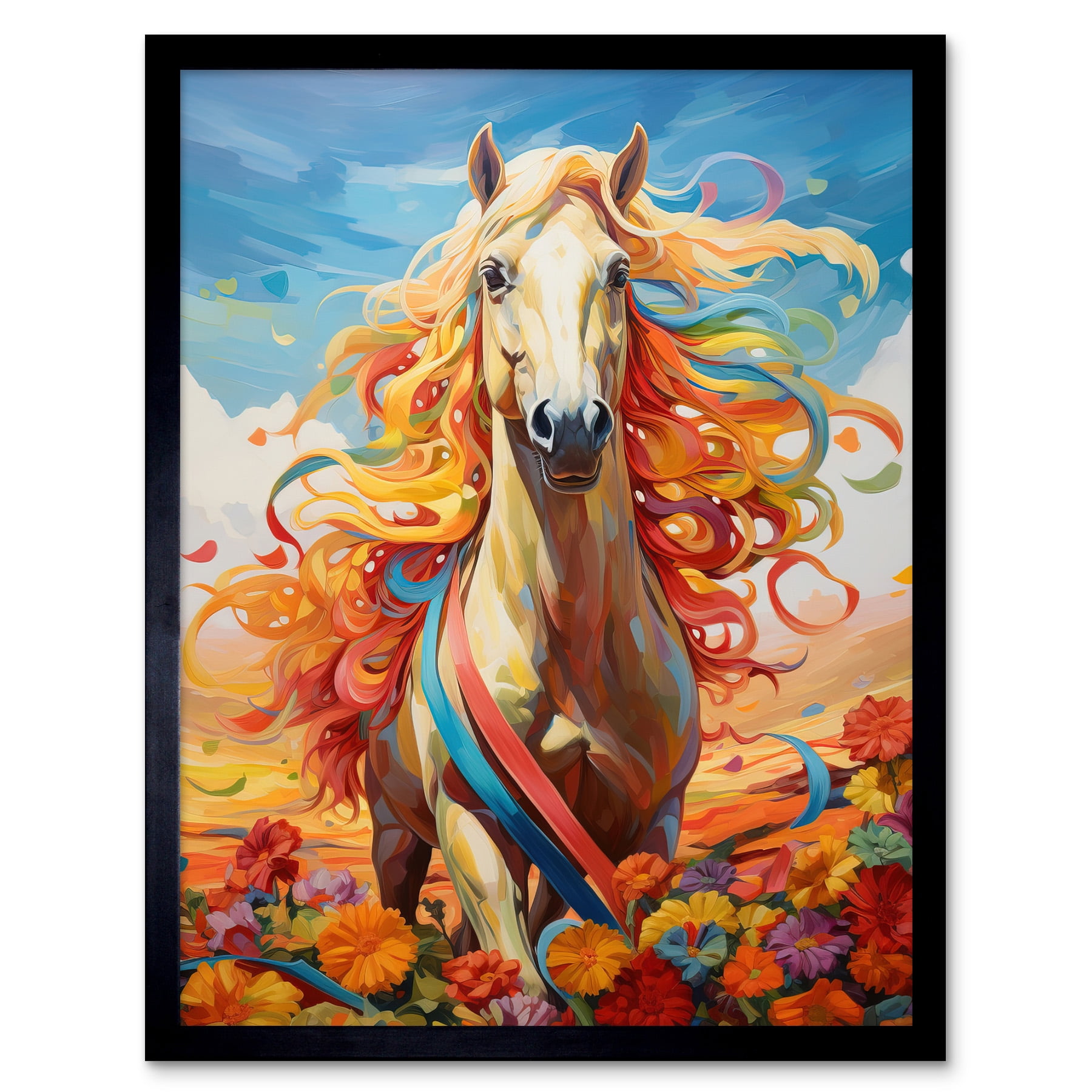 Girls Bedroom Nursery Artwork Fantasy Horse Colourful Mane Bright Bold ...