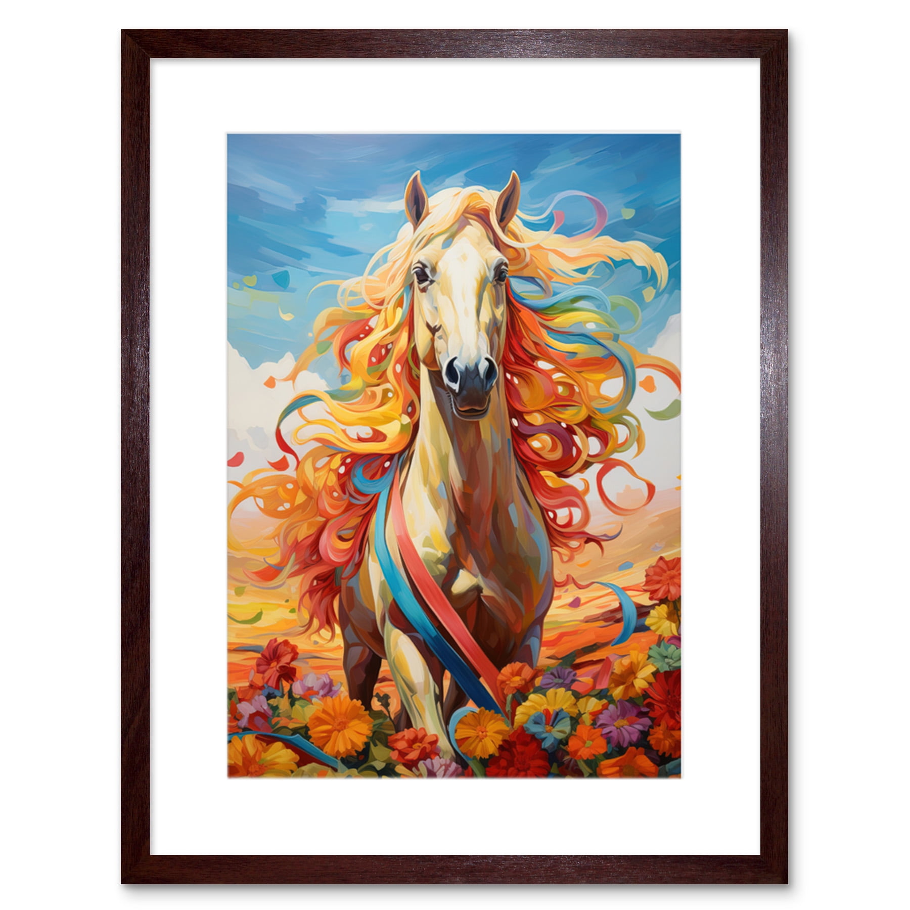 Girls Bedroom Nursery Artwork Fantasy Horse Colourful Mane Bright Bold ...