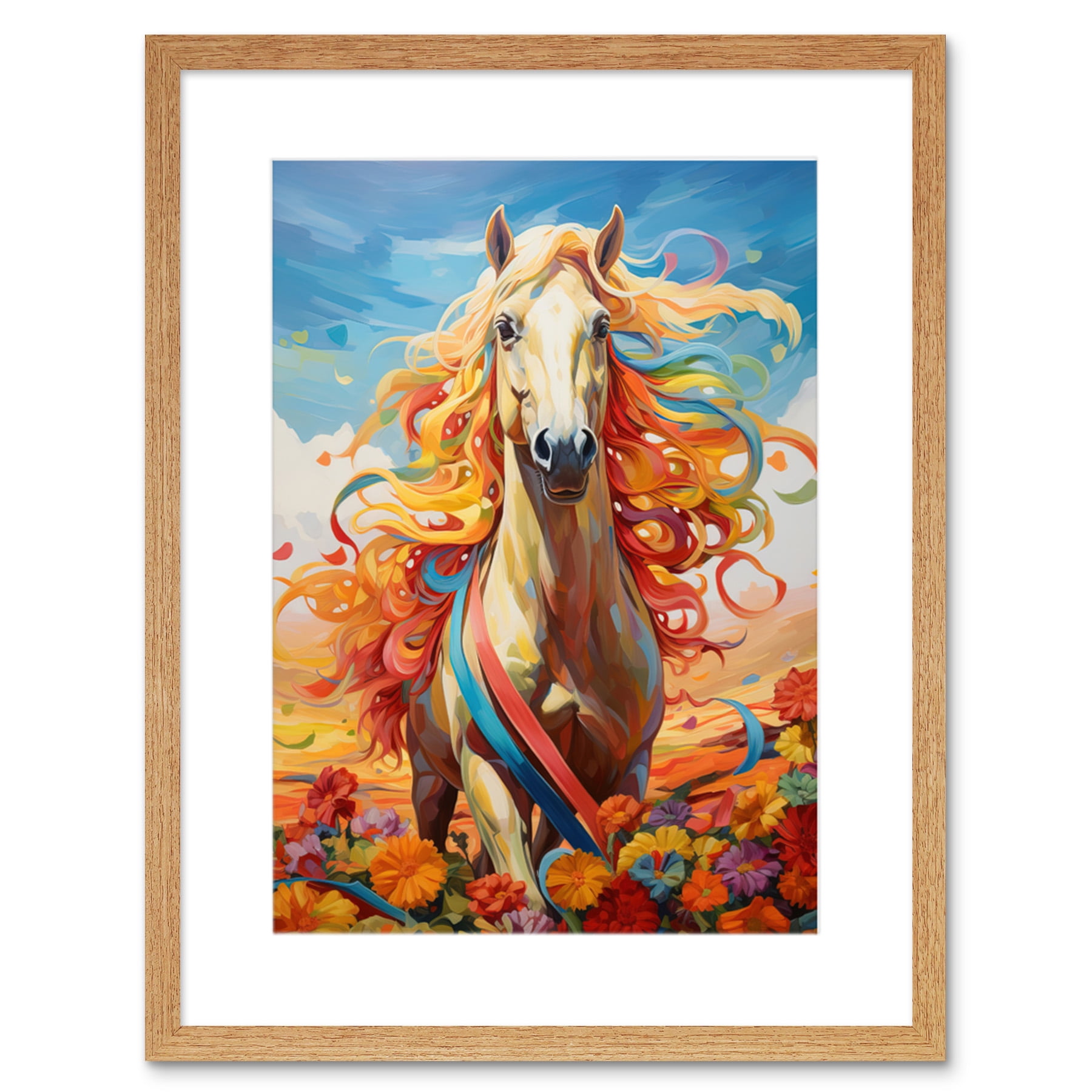 Girls Bedroom Nursery Artwork Fantasy Horse Colourful Mane Bright Bold ...