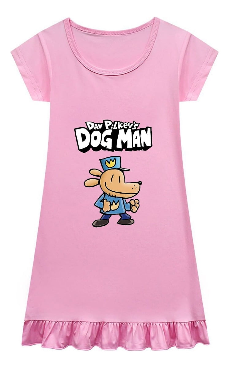 Girls Bedtime Dress Dog Man Short Sleeve Nightgown Lightweight ...