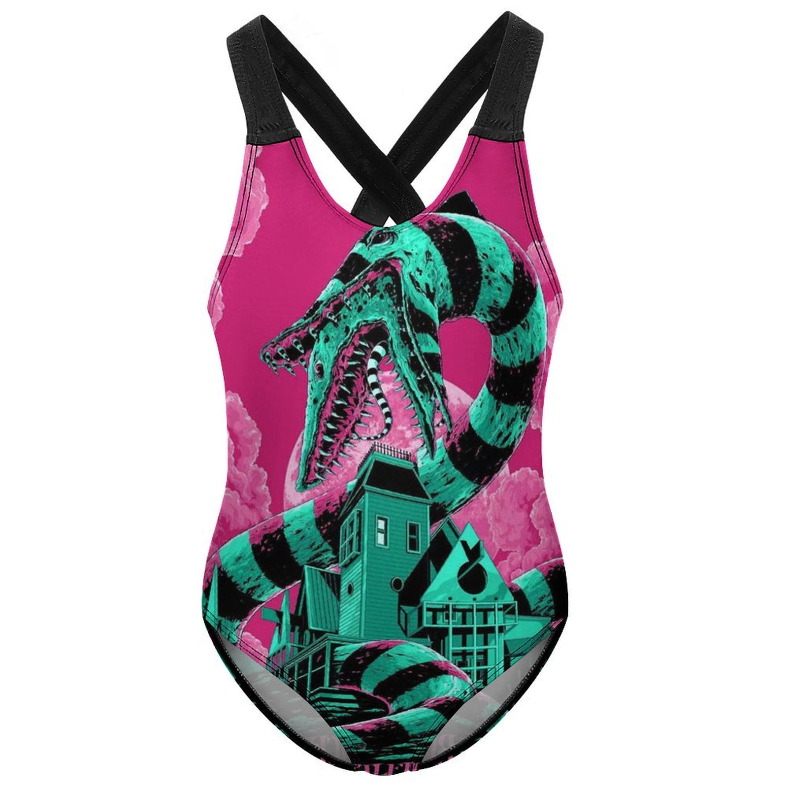 Girls Beetlejuice One Piece Swimsuits Cross Back Bathing Suits Beach ...