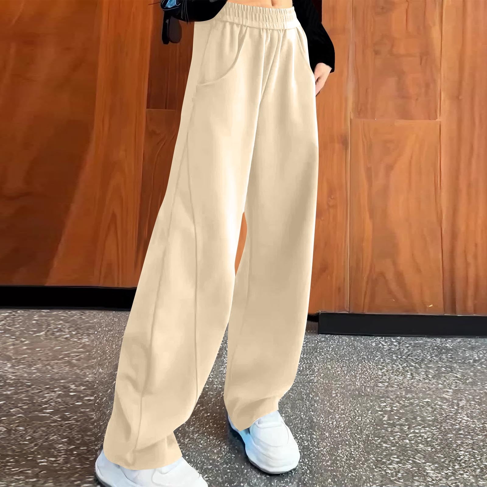 Girls Beige Wide Leg Sweatpants Joggers for Teens - Soft Polyester ...