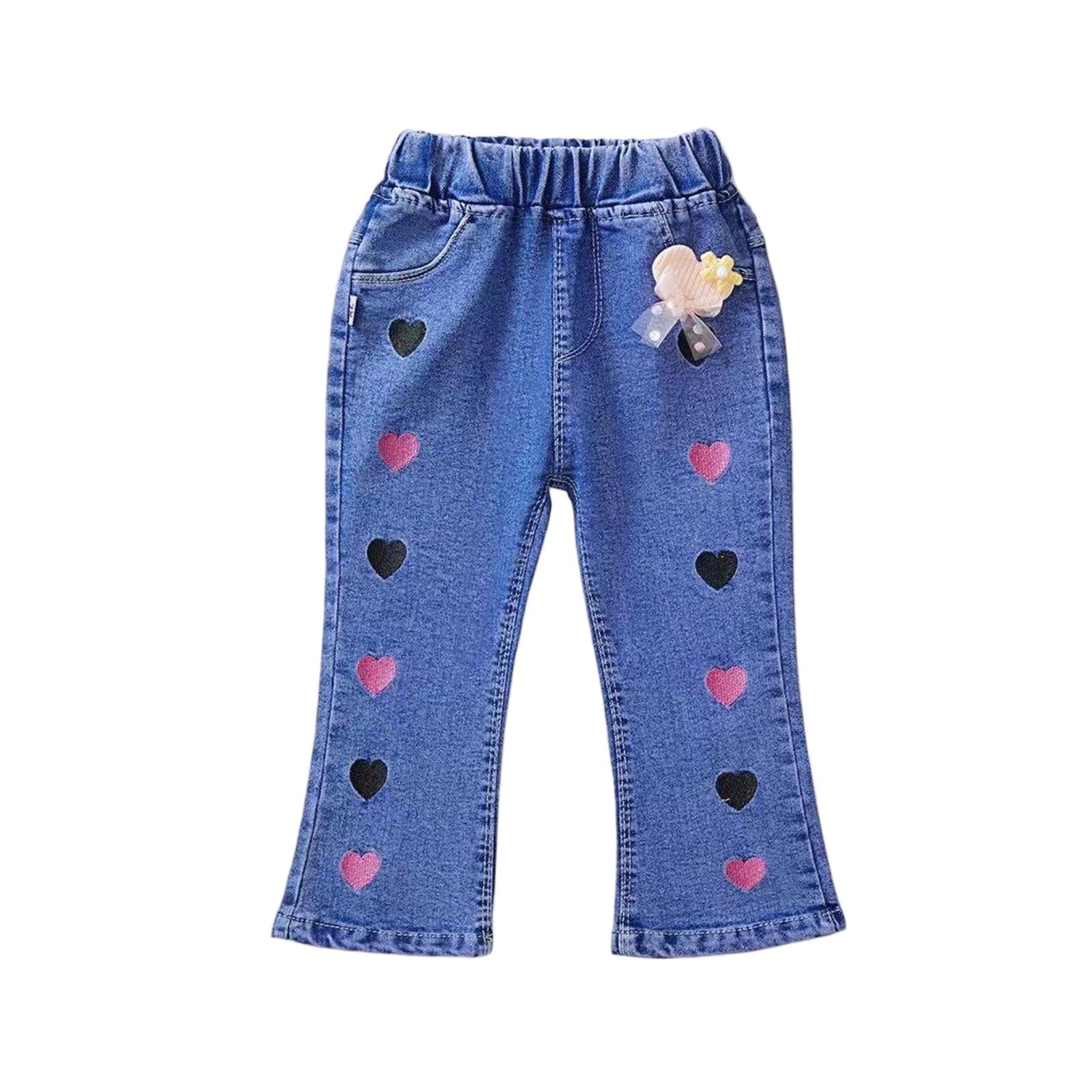 Girls Bell Bottom Jeans with Bowknots Irregular Frayed Ripped Hem ...