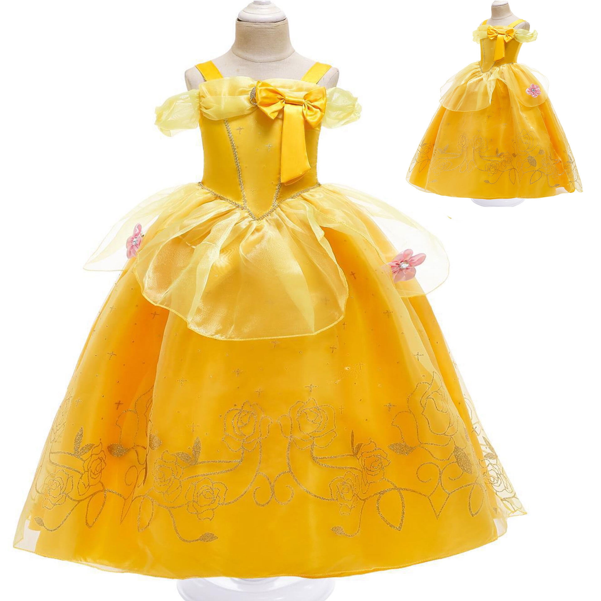 Girls Belle Costume Princess Dress Off Shoulder Dress with Accessories ...