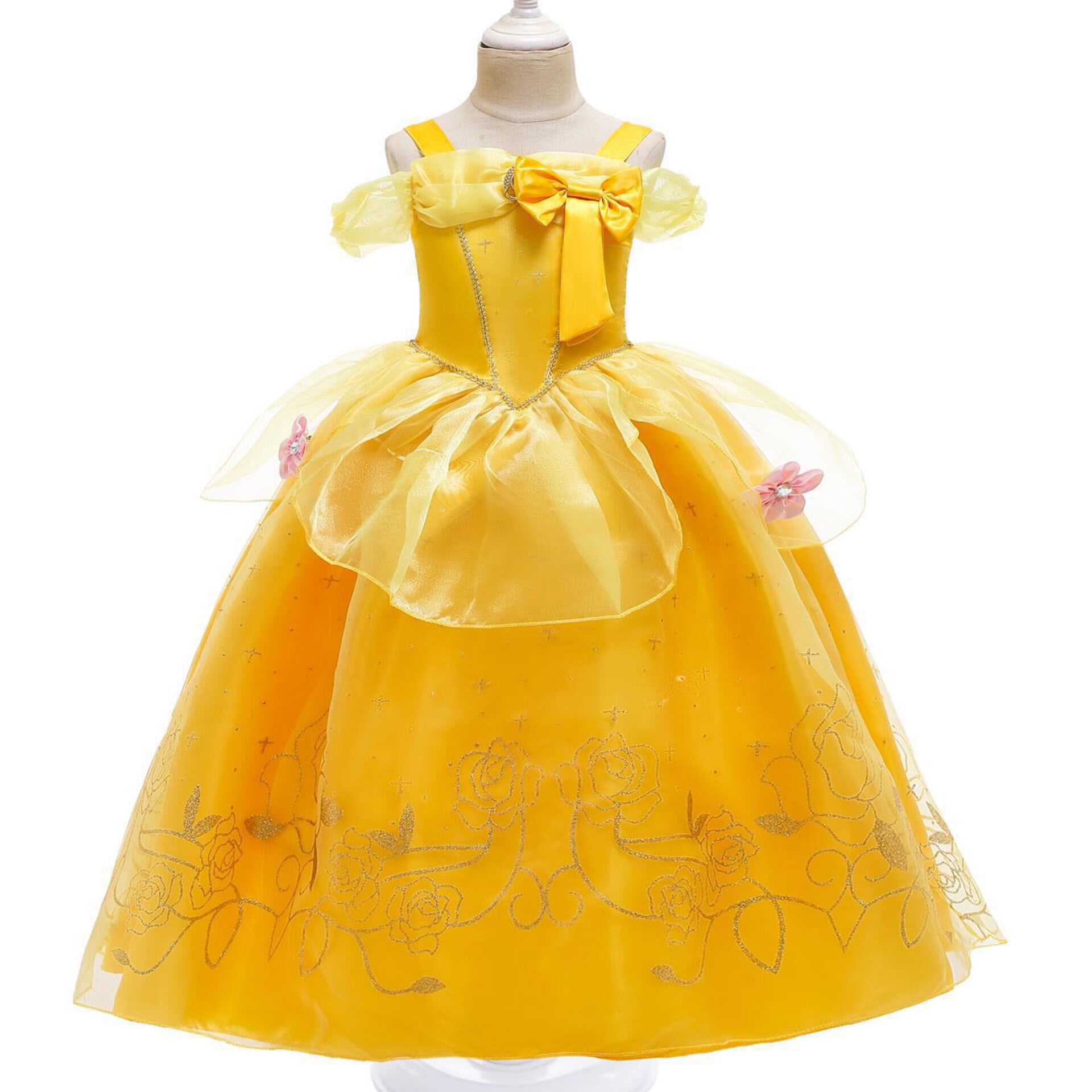 Girls Belle Princess Birthday Party Dress Yellow Costume Halloween ...