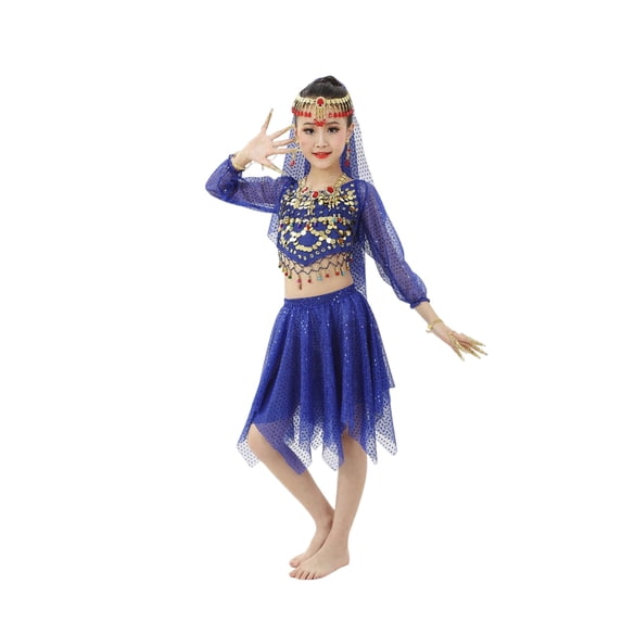 Girls Belly Dance Performance Outfit Sets With Short Skirt Sleeves Kids ...
