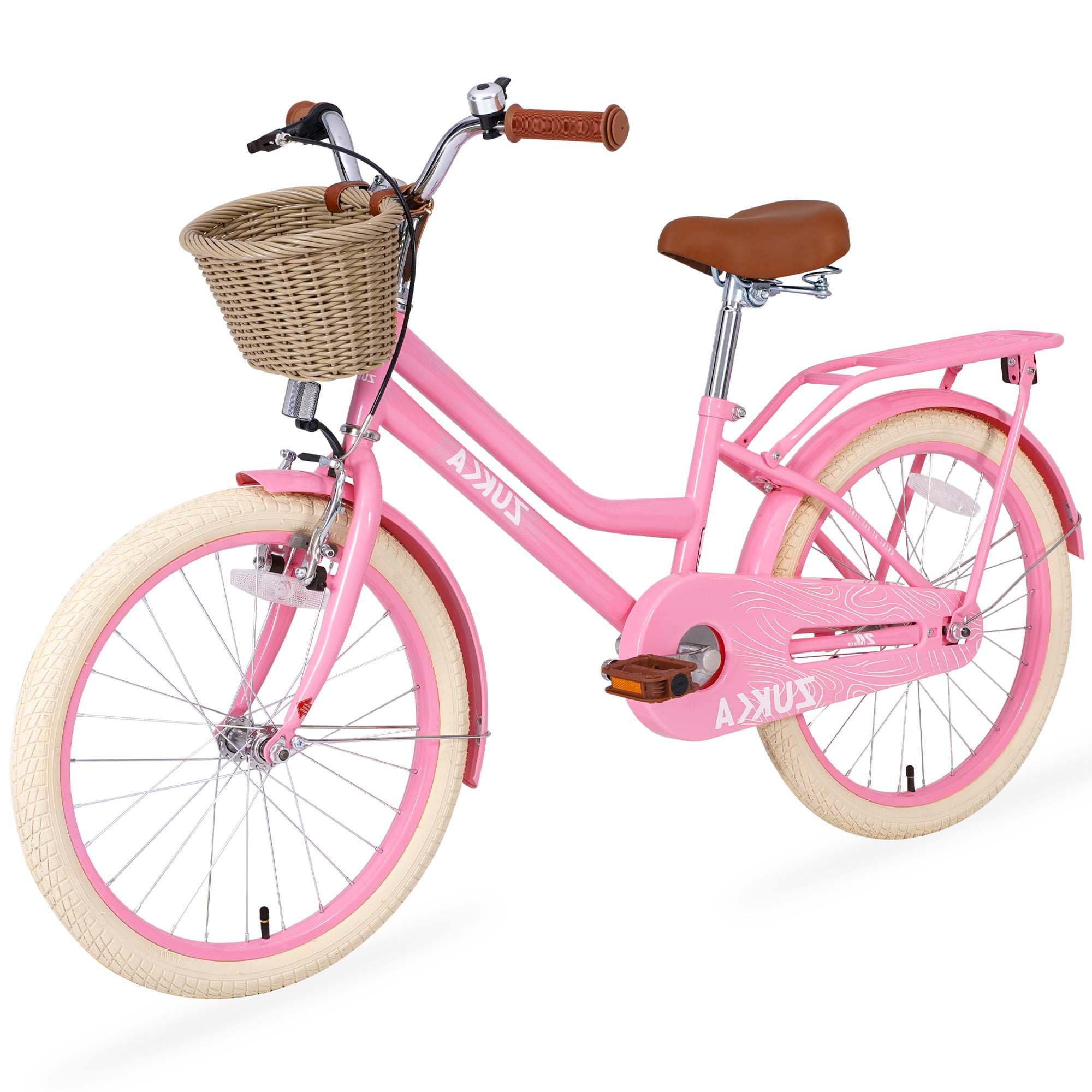 "Pink Girls Bike for Kids 8-12, 20"" Bicycles with Basket, Leather ...