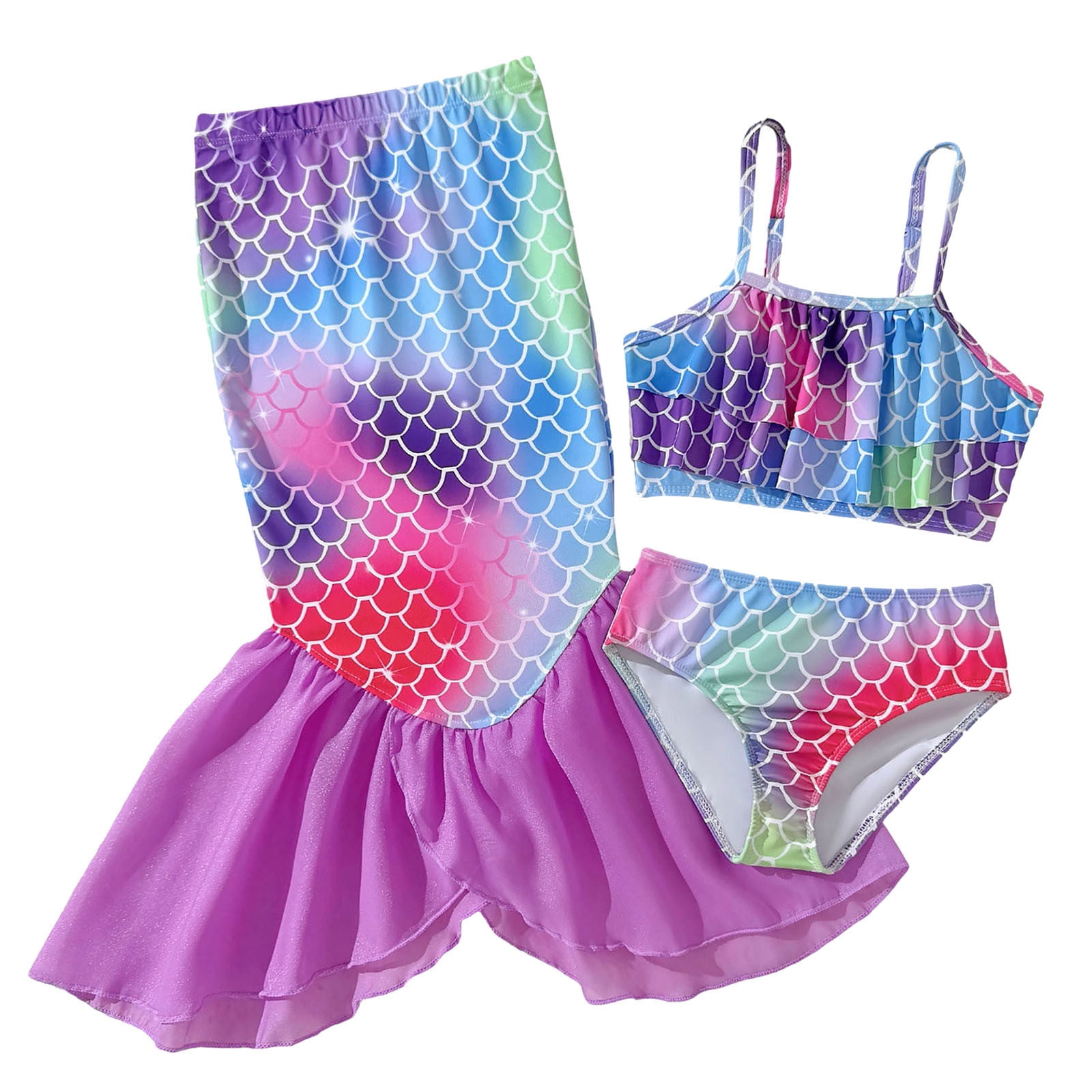 Girls Bikini Swimsuit Sleeveless Ruffle Scale Bathing Suit 3 Piece ...