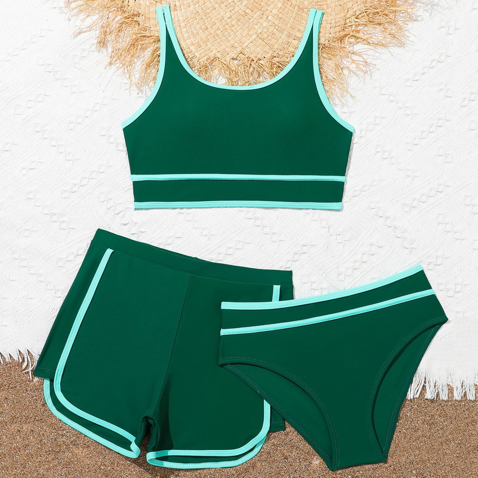 Girls Bikini Swimsuits with Shorts Kid 3 Piece Bikini Sets Sport ...