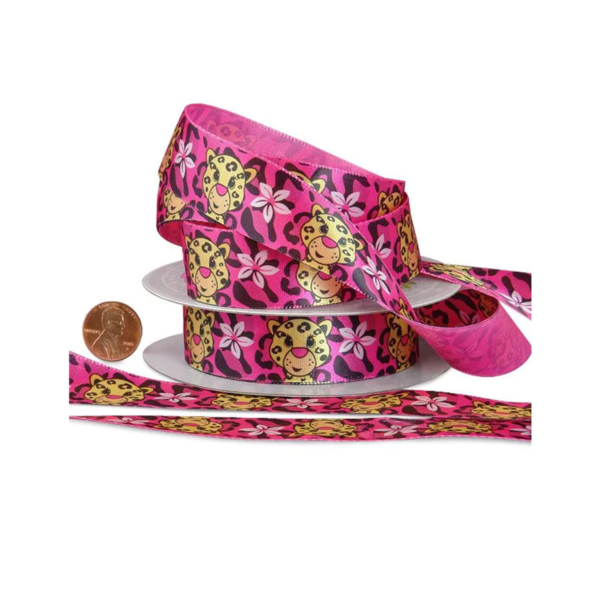 Girls Birthday Ribbon | Kids Themed Ribbon | Hot Pink Aloha Leopard ...