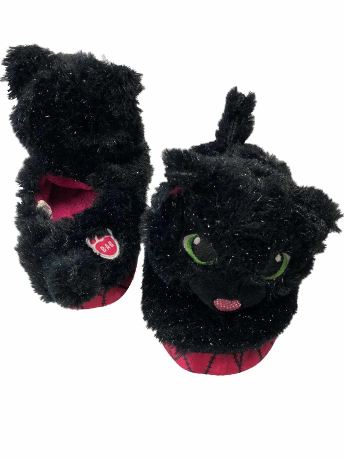 Girls Black Cat Build A Bear Slippers Sparkle Kitty Halloween Shoes ...