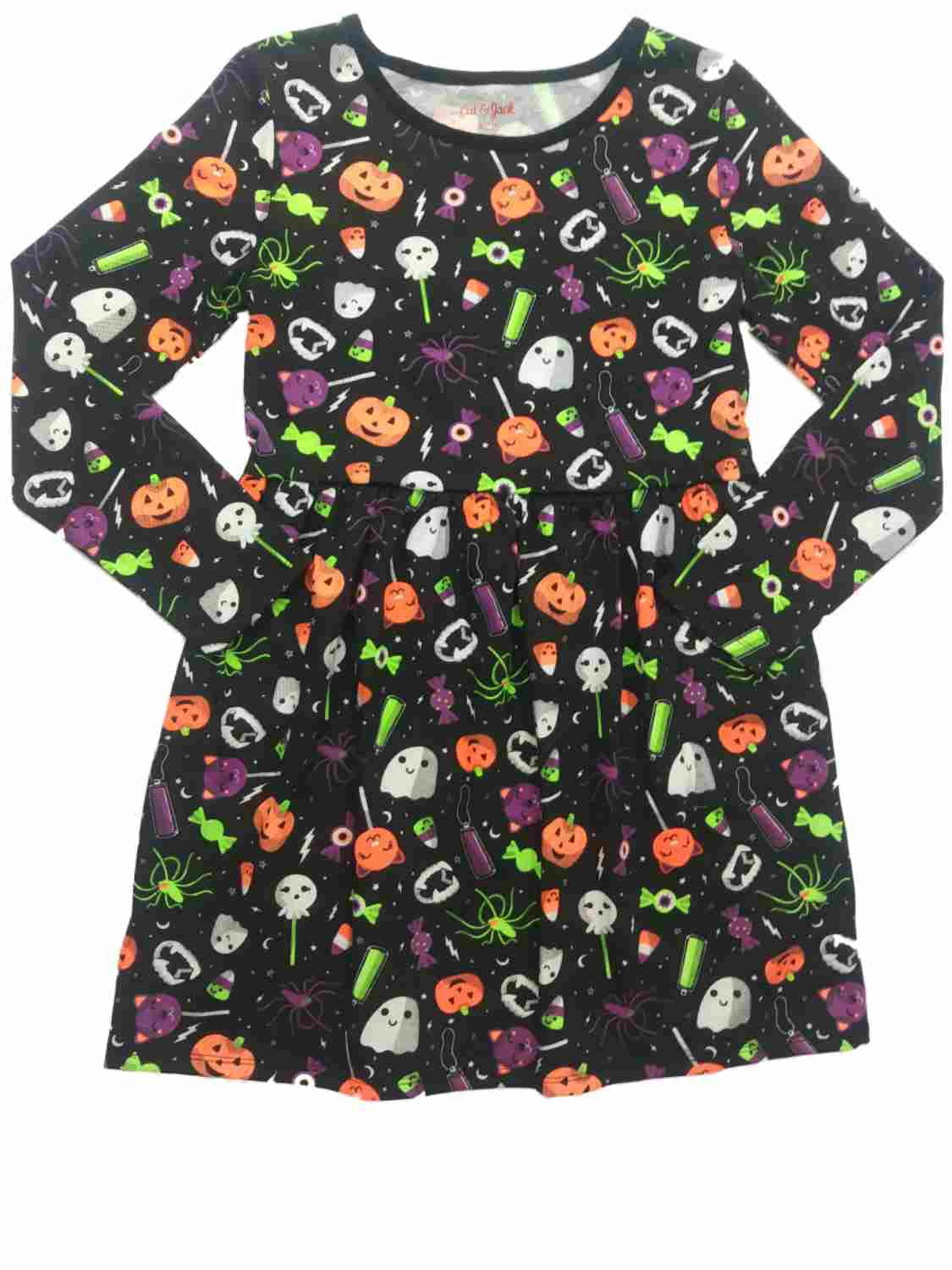 Girls Black Cat Ghost Pumpkin Spider Halloween Candy Tunic Dress ...