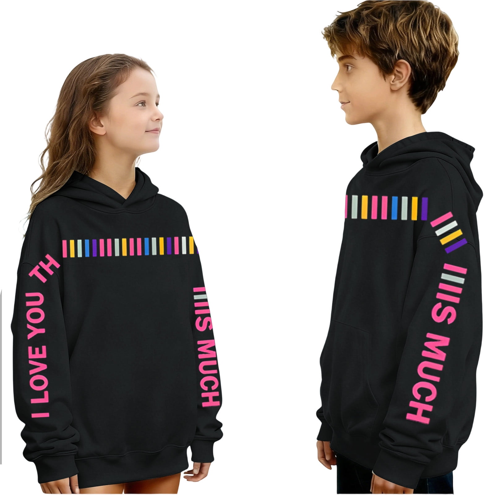 Girls Black Graphic Hoodie, "I Love You This Much" Design, Soft 100% ...