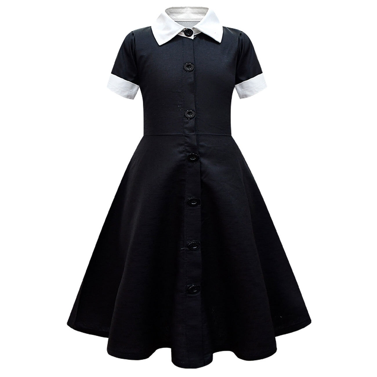Girls Black Halloween Peter Pan Collar Dress Wednesday Cosplay Dress Up ...