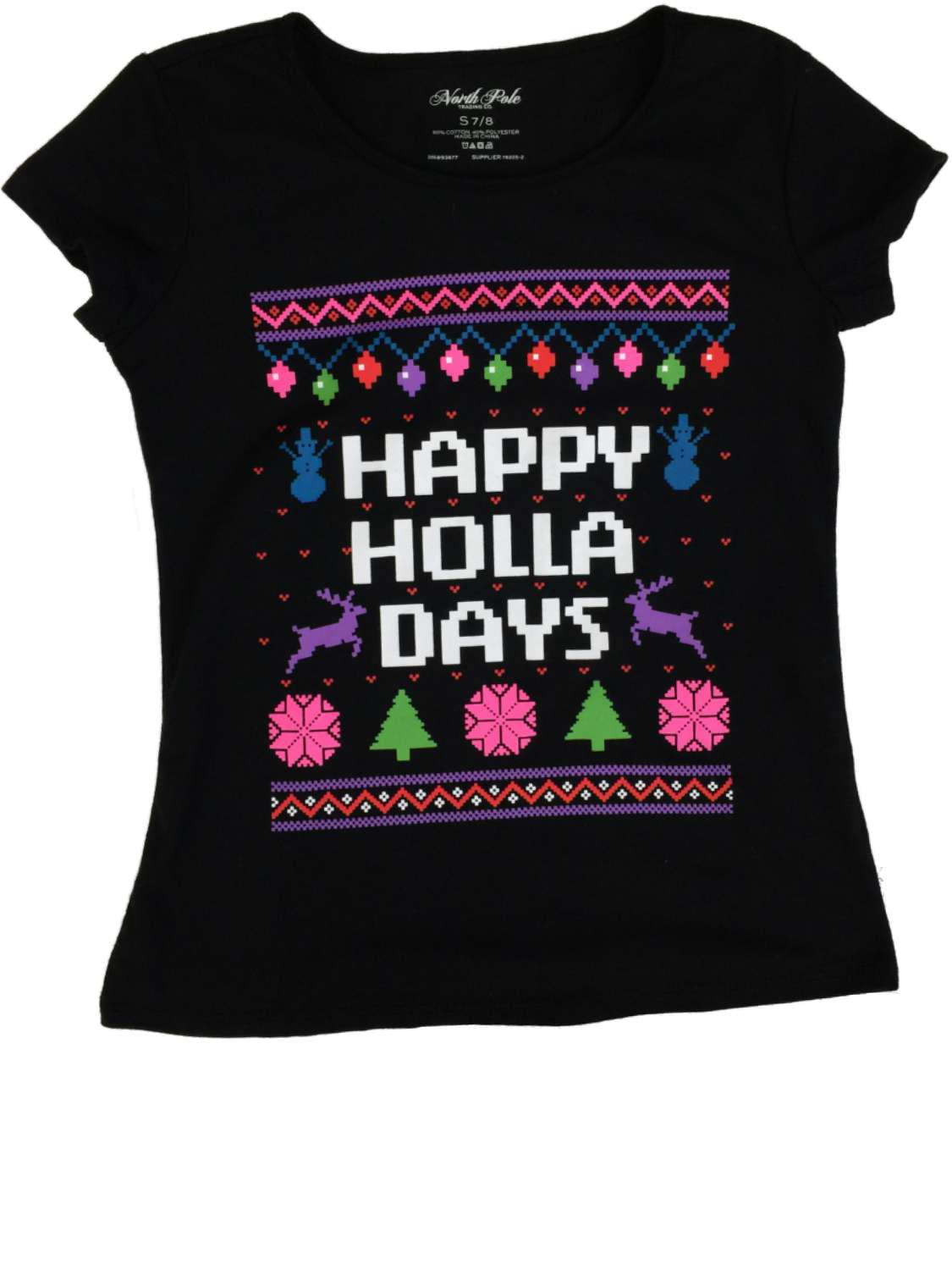 Girls Black Happy Holla Day Tee Shirt Girls Aztec Tribal Print ...