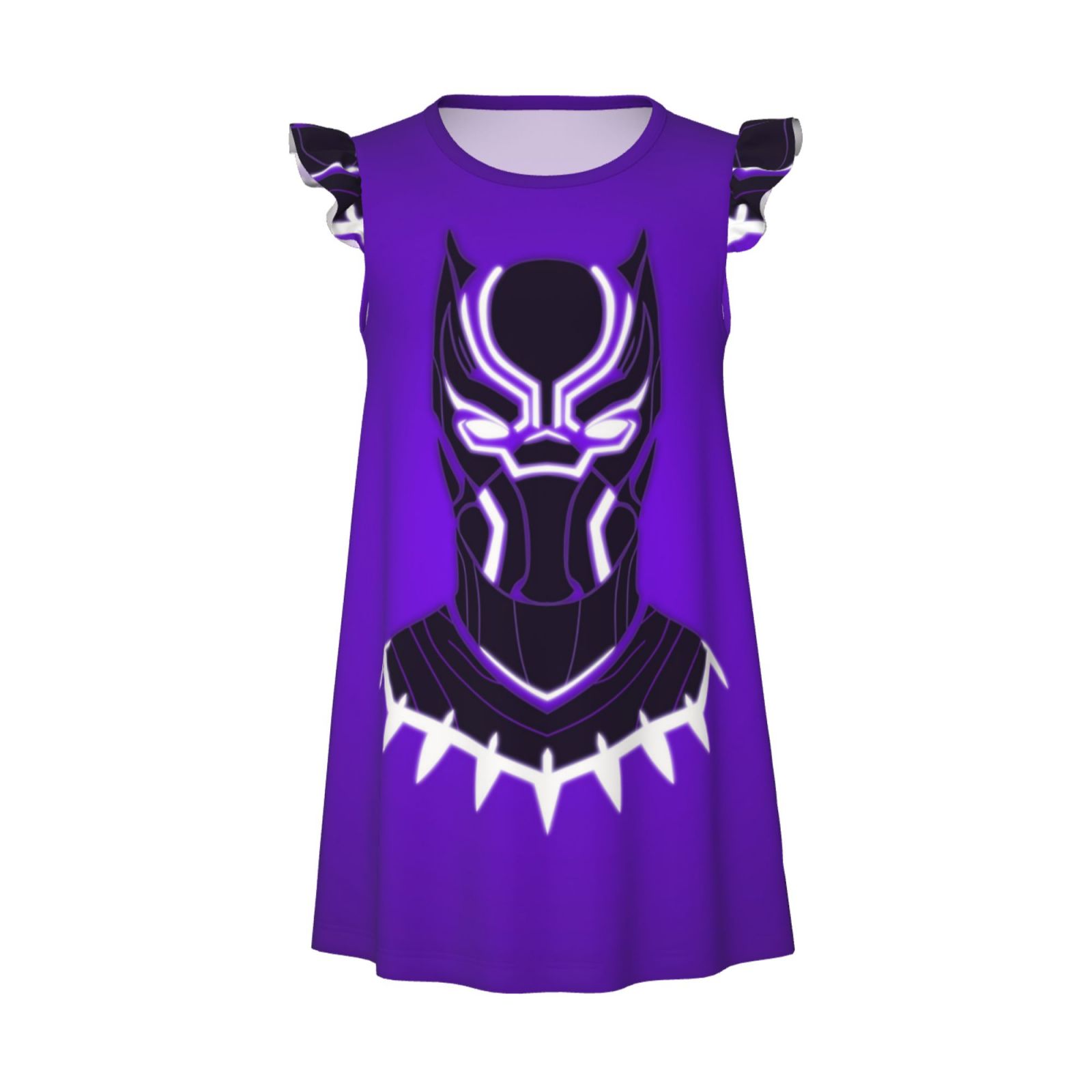 Girls Black Panther Flutter Sleeve Nightgown Cute Cartoon Soft ...