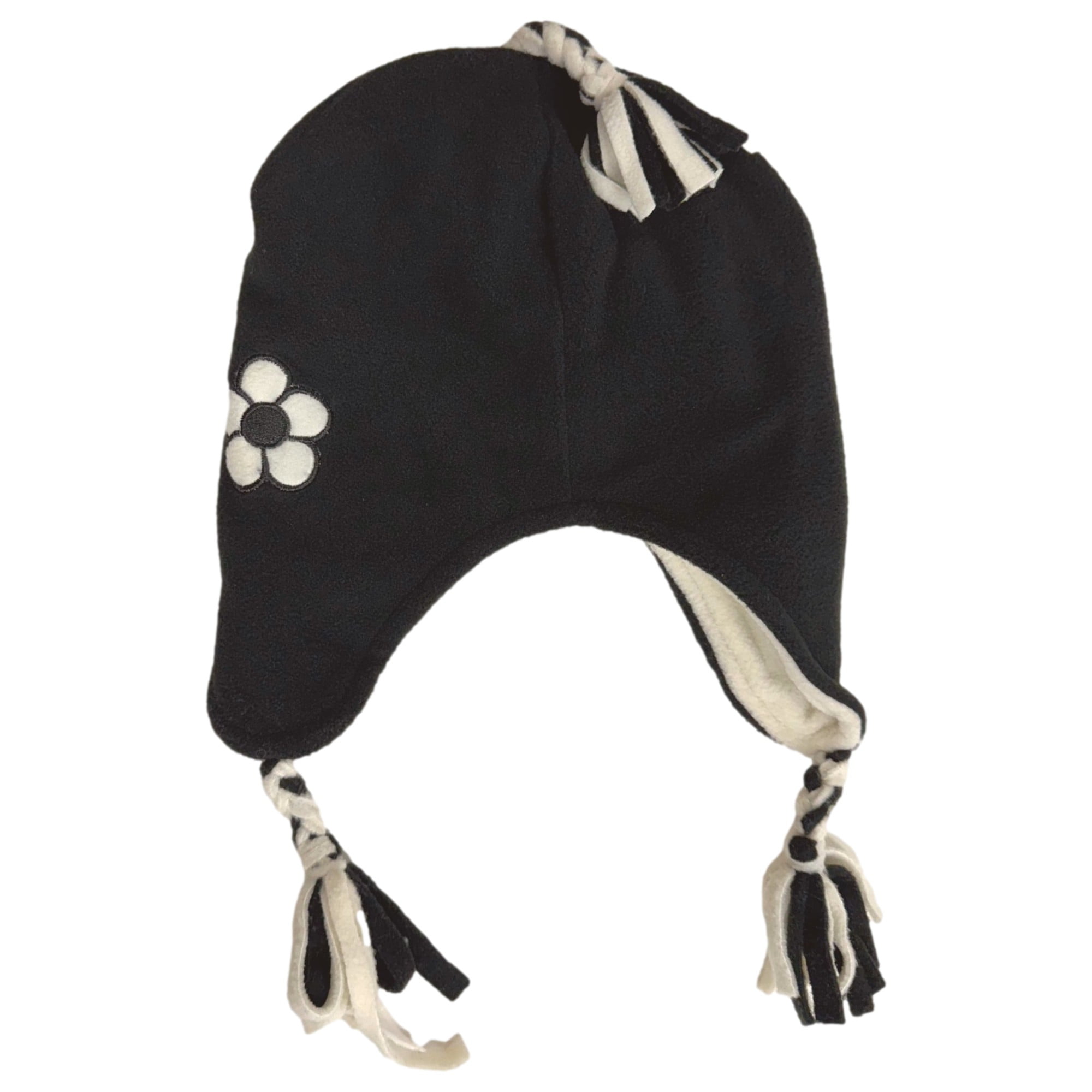 Girls Black & White Fleece Flower Trapper Hat - Walmart.com