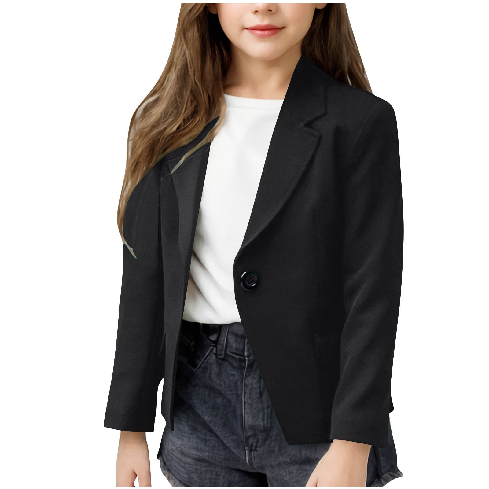 Girls Blazer Jacket Solid Color Lapel Suit Open Front Long Sleeve ...