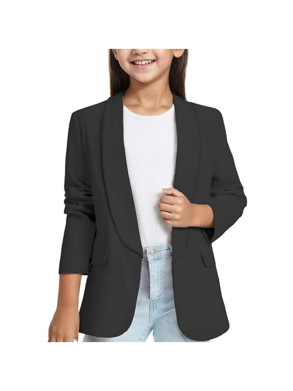 AJIWYH Girls Blazer Jacket Solid Color Lapel Suit Open Front Long ...