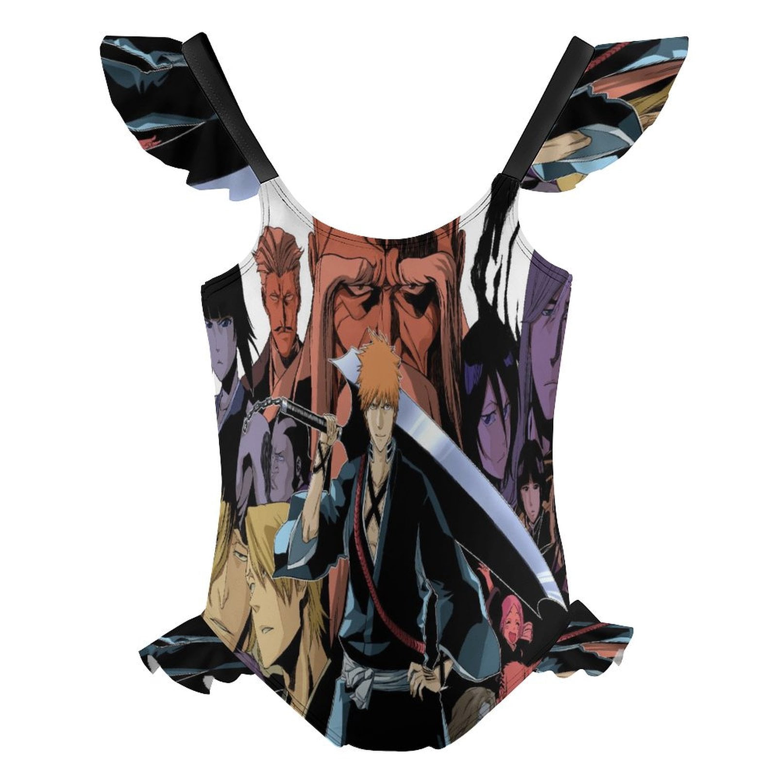 Girls Bleach One Piece Swimsuit Kids Cute Ruffle Bathing Suit Cartoon ...