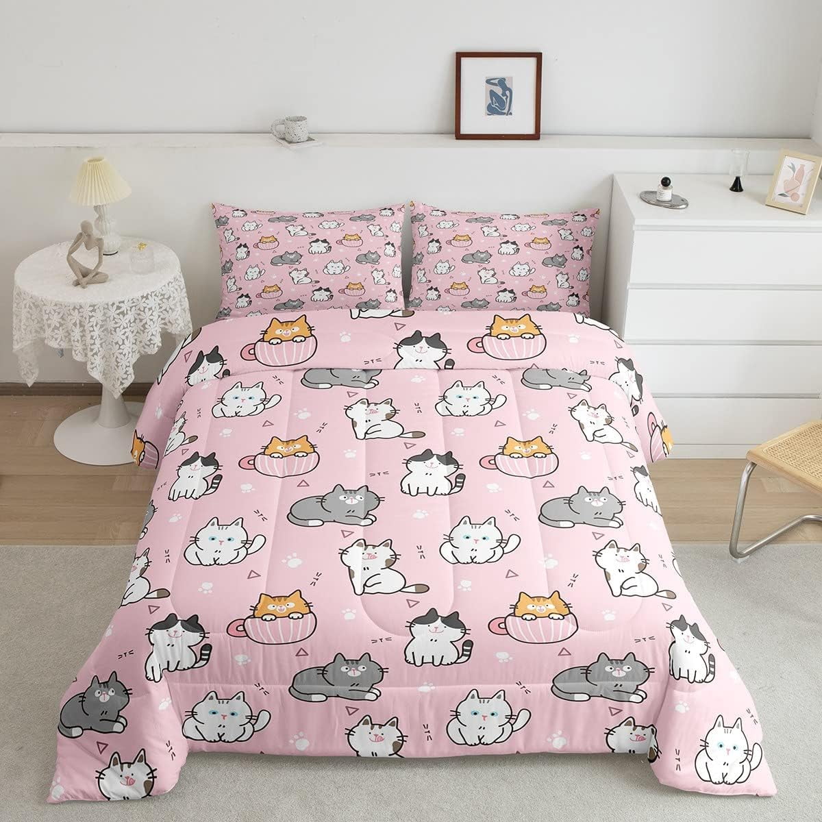 Girls Blue Cat Bedding Twin Cute Animal Comforter Set for Boys Kawaii ...
