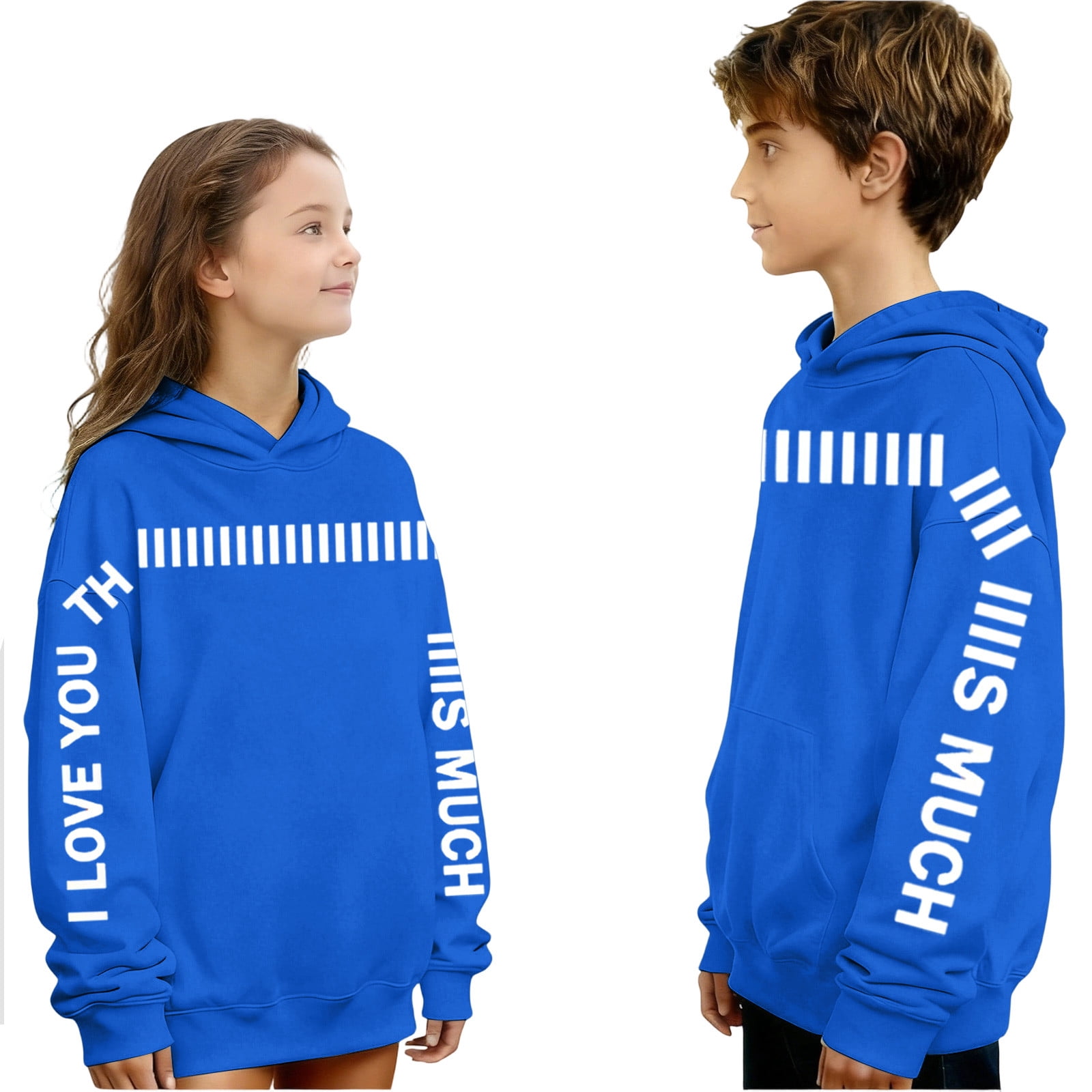 Girls Blue "I Love You This Much" Slogan Hoodie, 100% Polyester ...