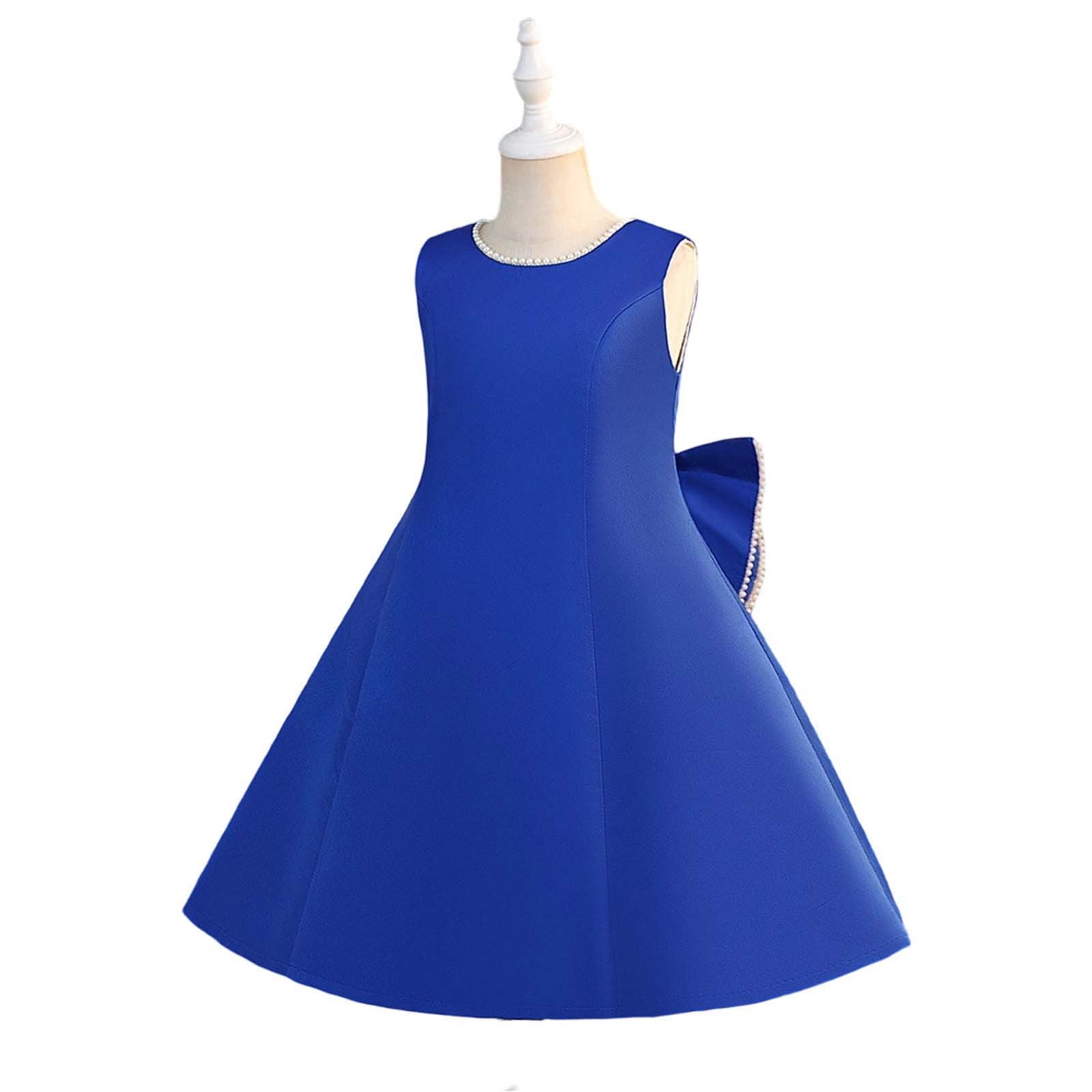 Girls Blue Party Dress Sleeveless A-Line, Formal Occasion Dress with ...