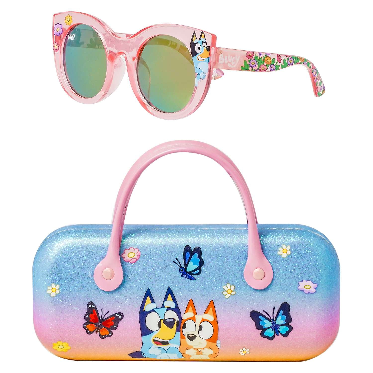 Girls Bluey Pink With Flowers Cat Eye Sunglasses With Hard Case 2-Piece ...