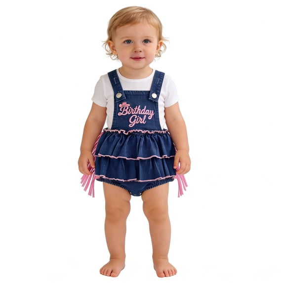 Girls Bodysuit with Embroidered Letters Detachable Suspenders Fringe ...