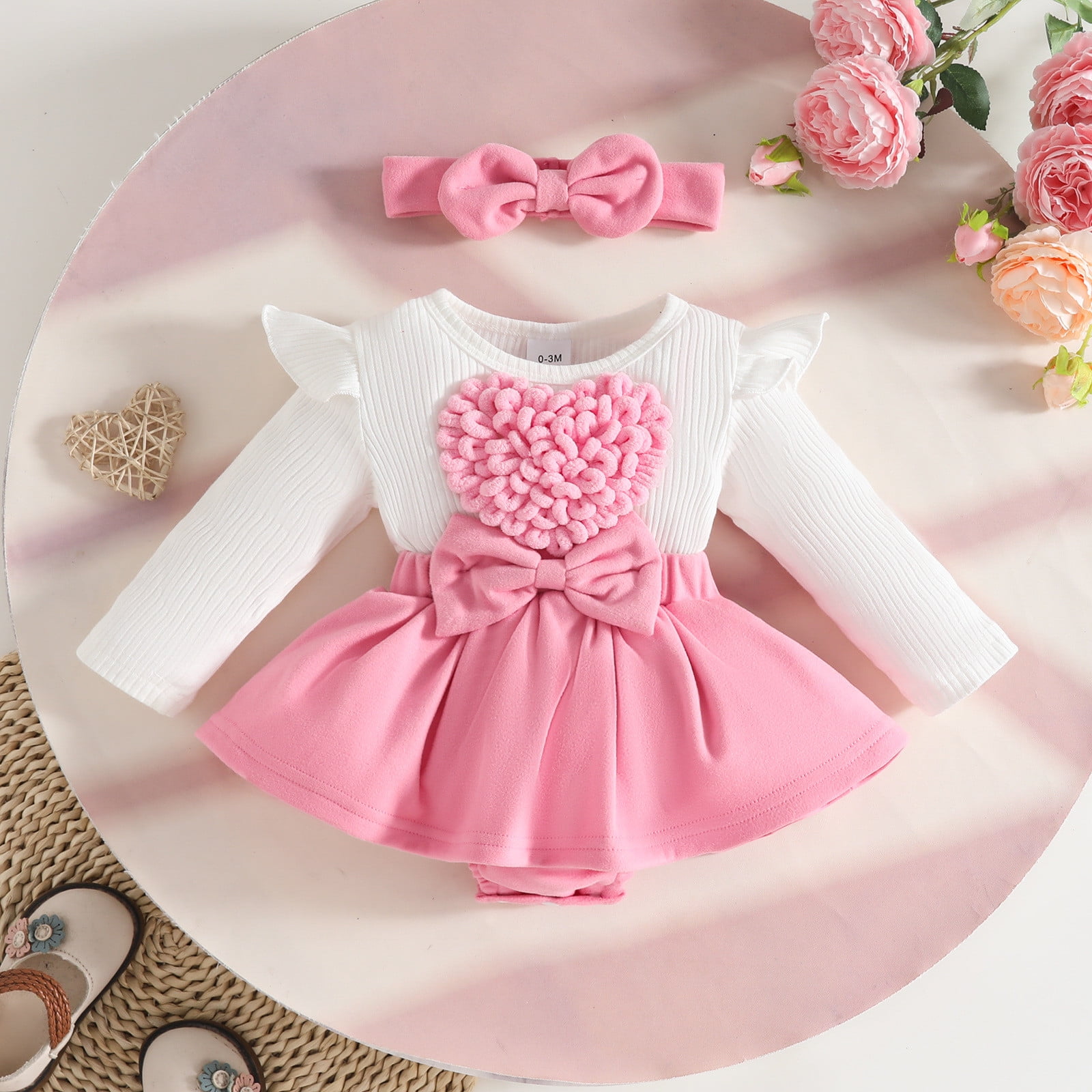 Girls Bodysuits Baby Girls Long Sleeve Outfit Set with Bow Headband ...