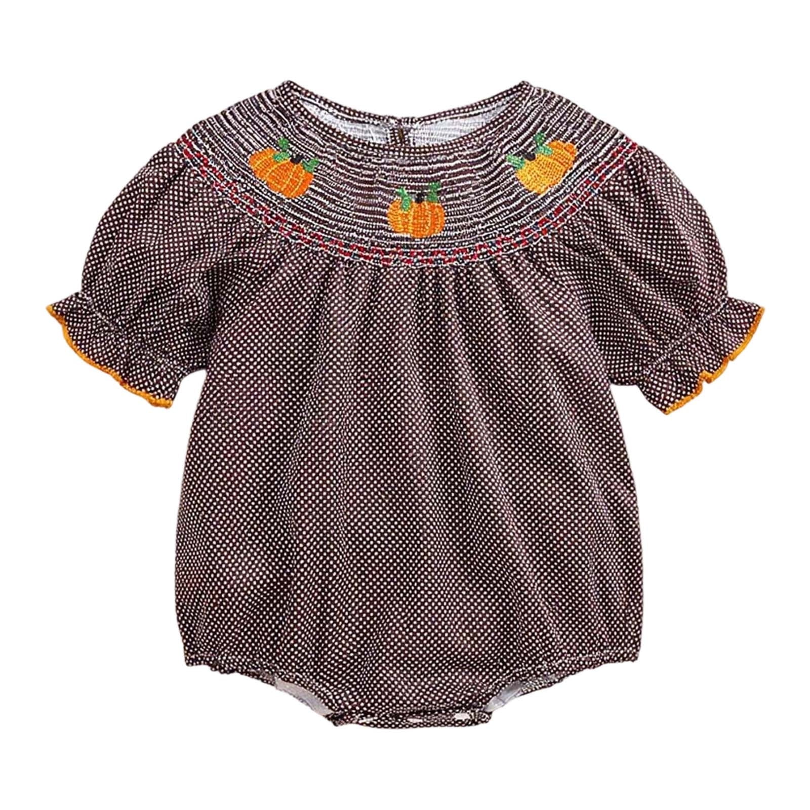 Girls Bodysuits Casual Short Sleeve Top With Pumpkin Embroidery And ...