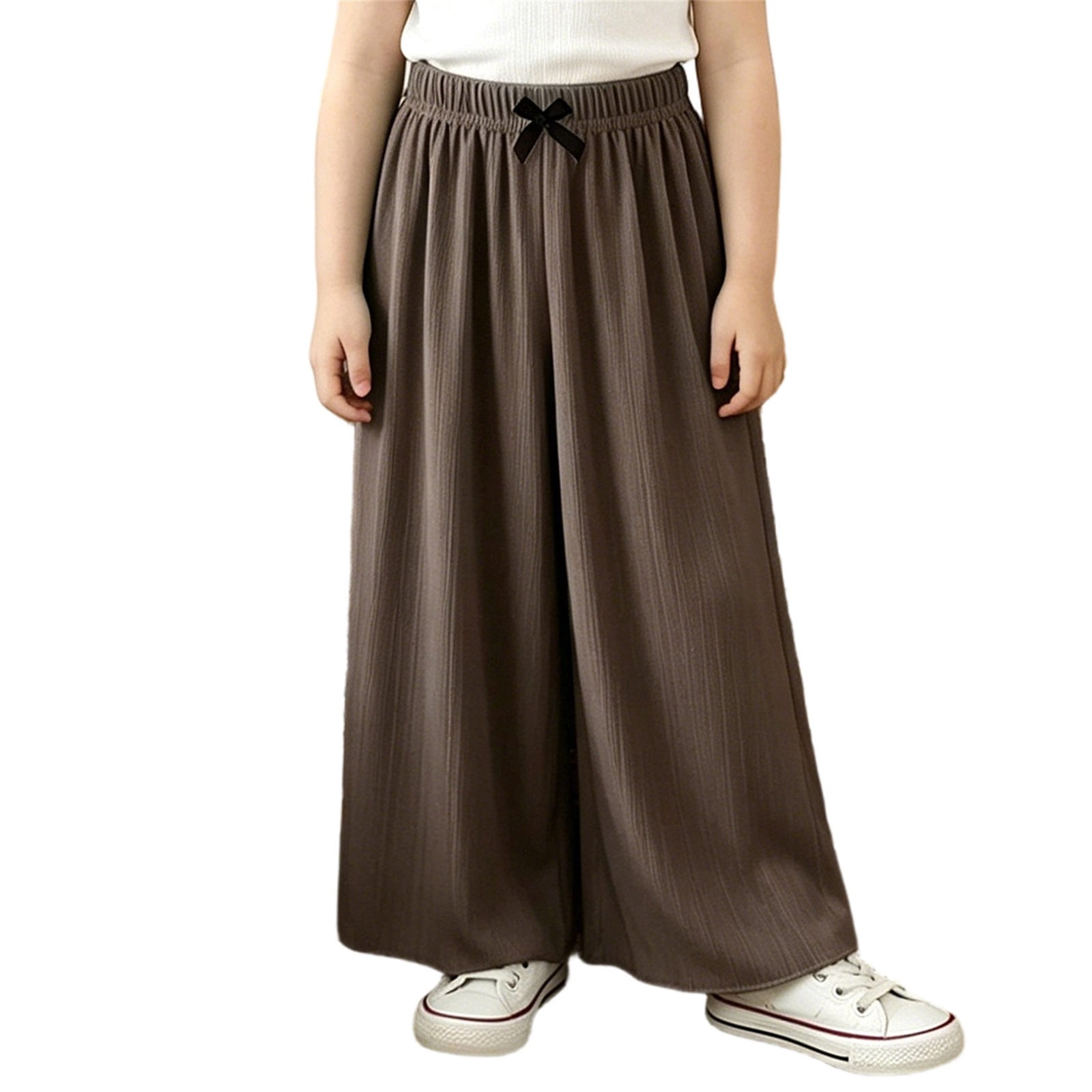 Girls' Bow Decor Wide Leg Pants, Vertical Textured Chiffon Fabric with ...