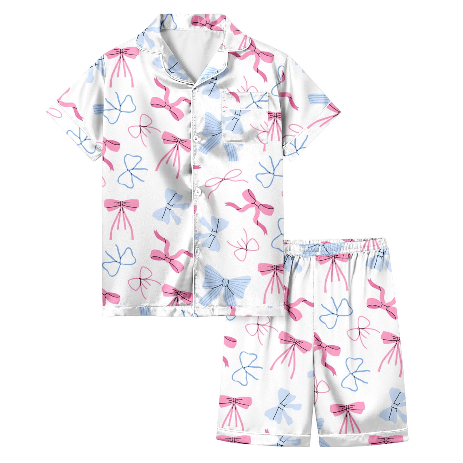 Girls' Bow Print Pajama Set Short Sleeve Button Down Top and Shorts ...