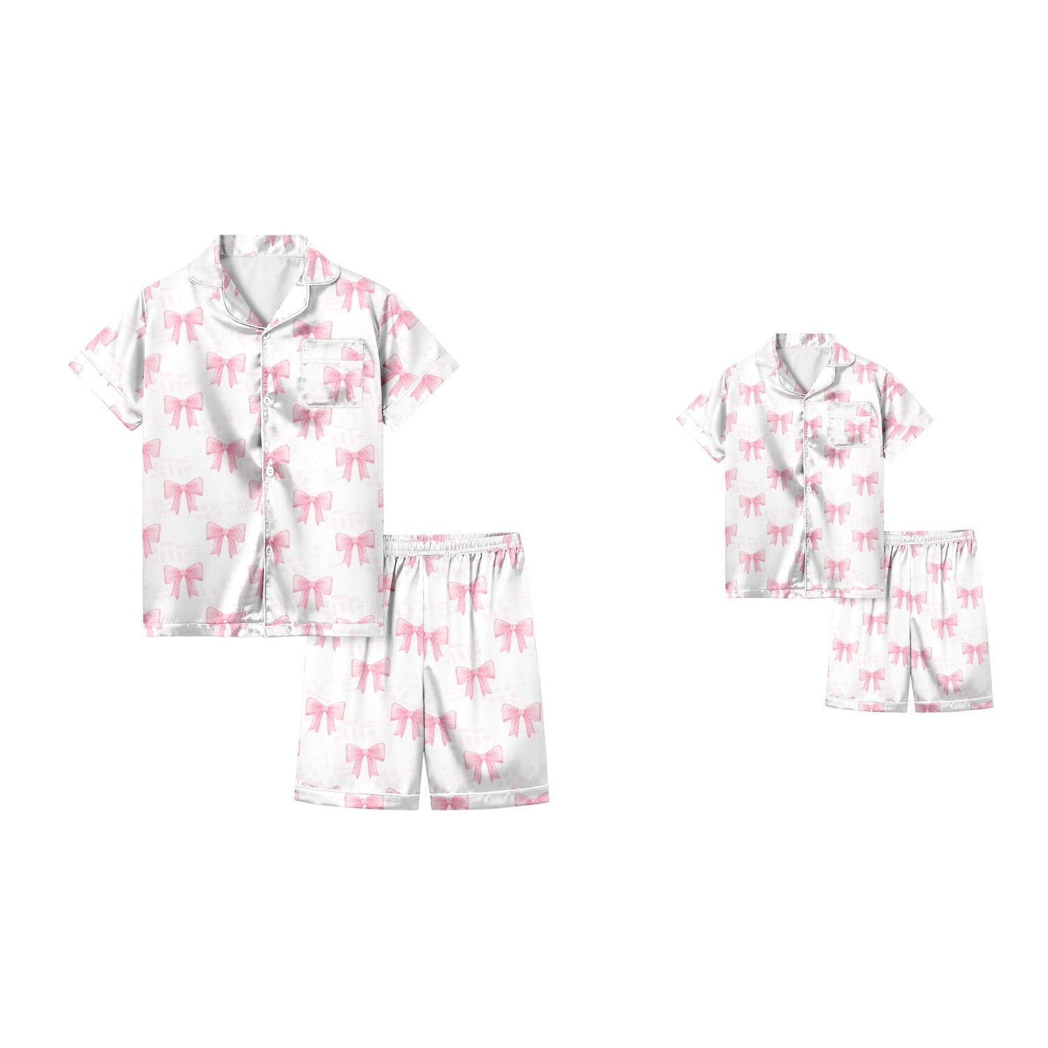 Girls' Bow Print Pajama Set with Silk Lapel Button Down Top and ...