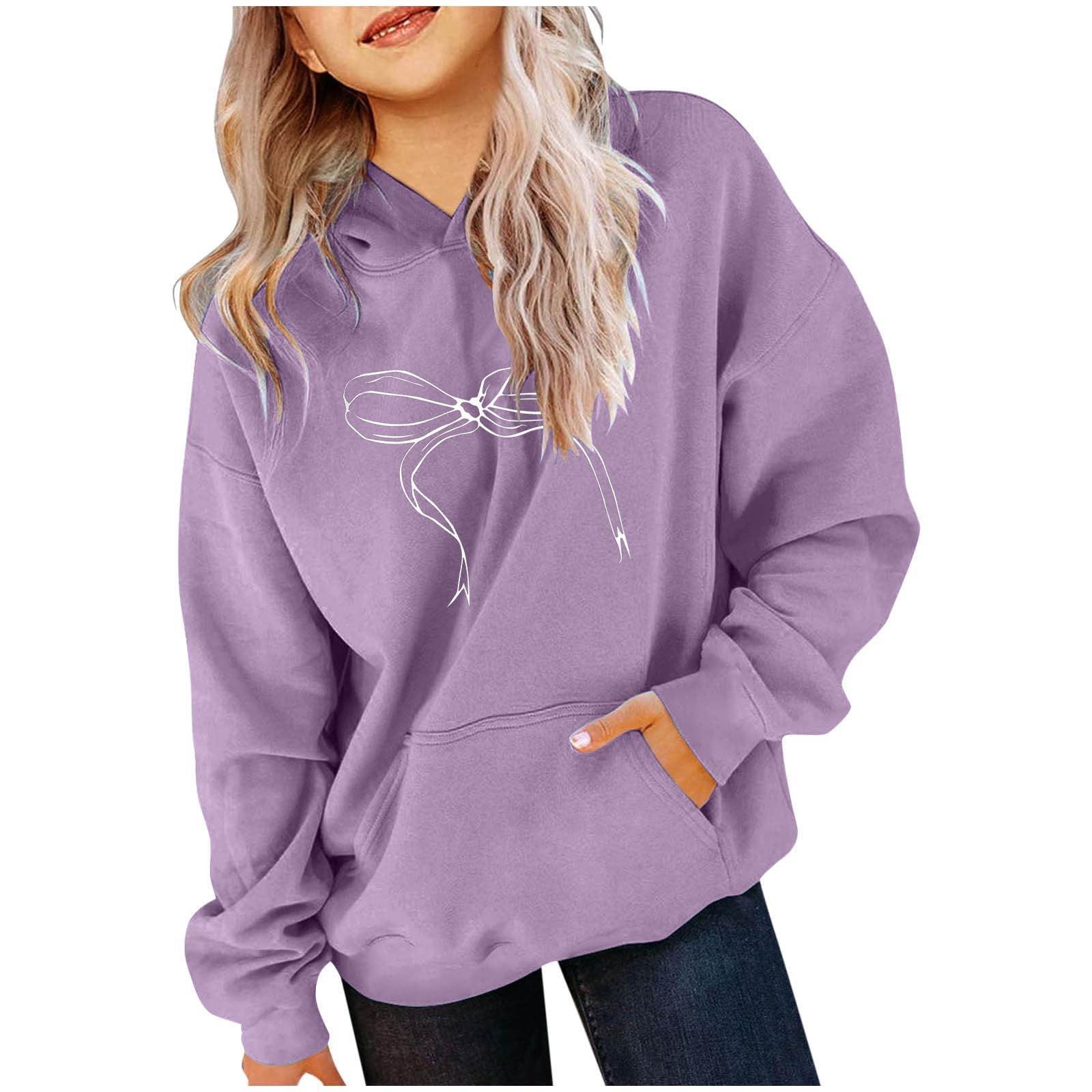 Girls Bow Printed Oversized Hoodies Loose Casual Long Sleeve Pullover ...
