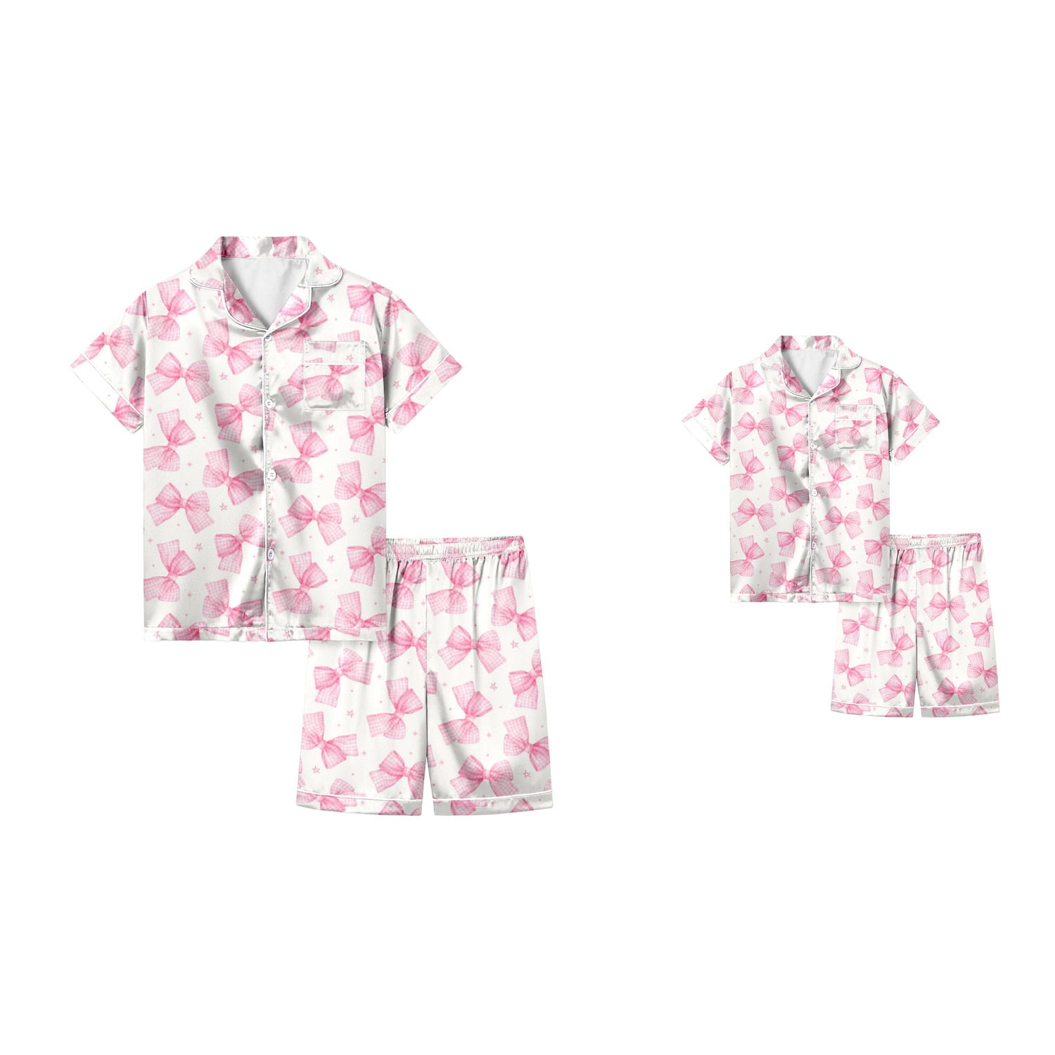 Girls' Bow Printed Pajama Set with Silk Lapel Button Down Top and ...