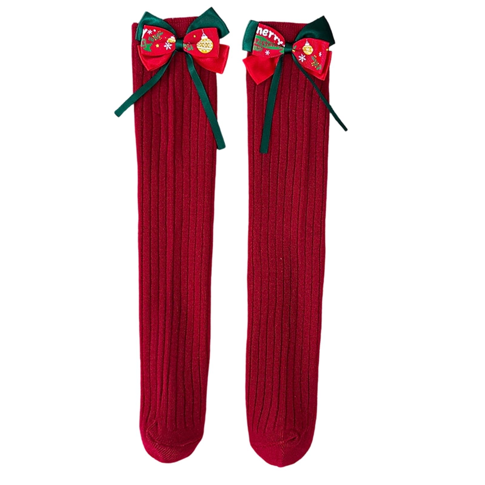Girls Bow Socks, Stretchy Knee-High Length with Frilly Lace Tops ...