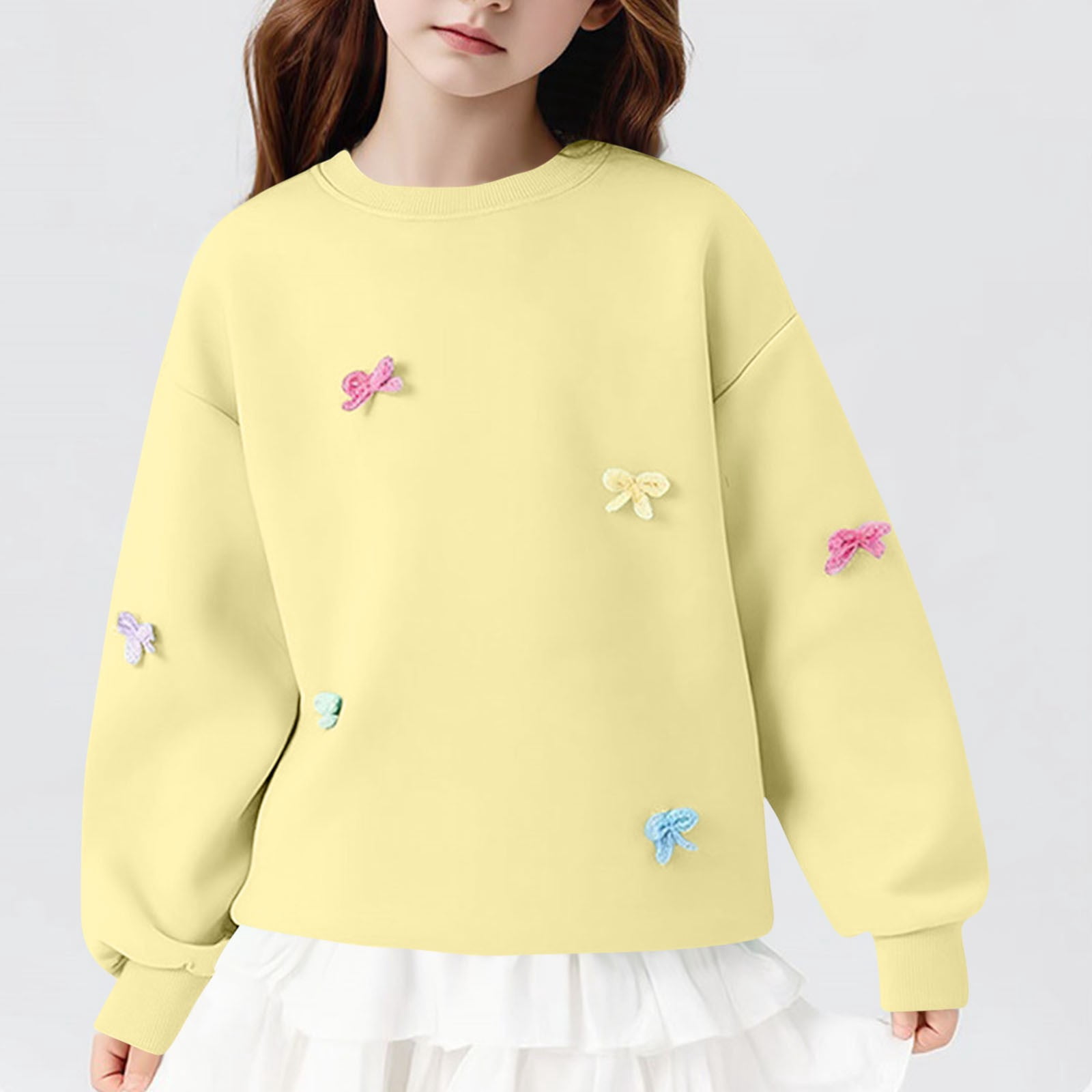 Girls' Bow Sweatshirt (4-15 Years) - Long Sleeve Crew Neck Pullover ...
