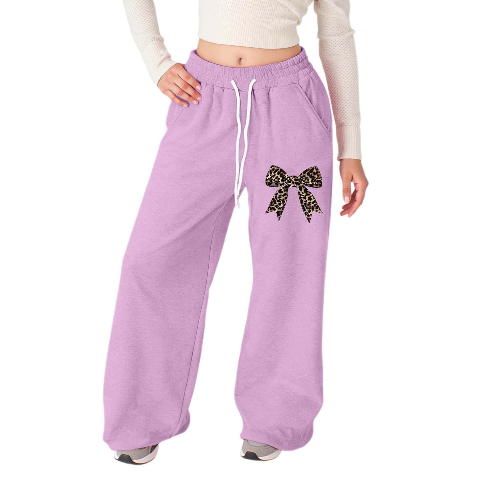 Girls Bowknot Leopard Print Wide Leg Sweatpants Elastic High Waisted ...