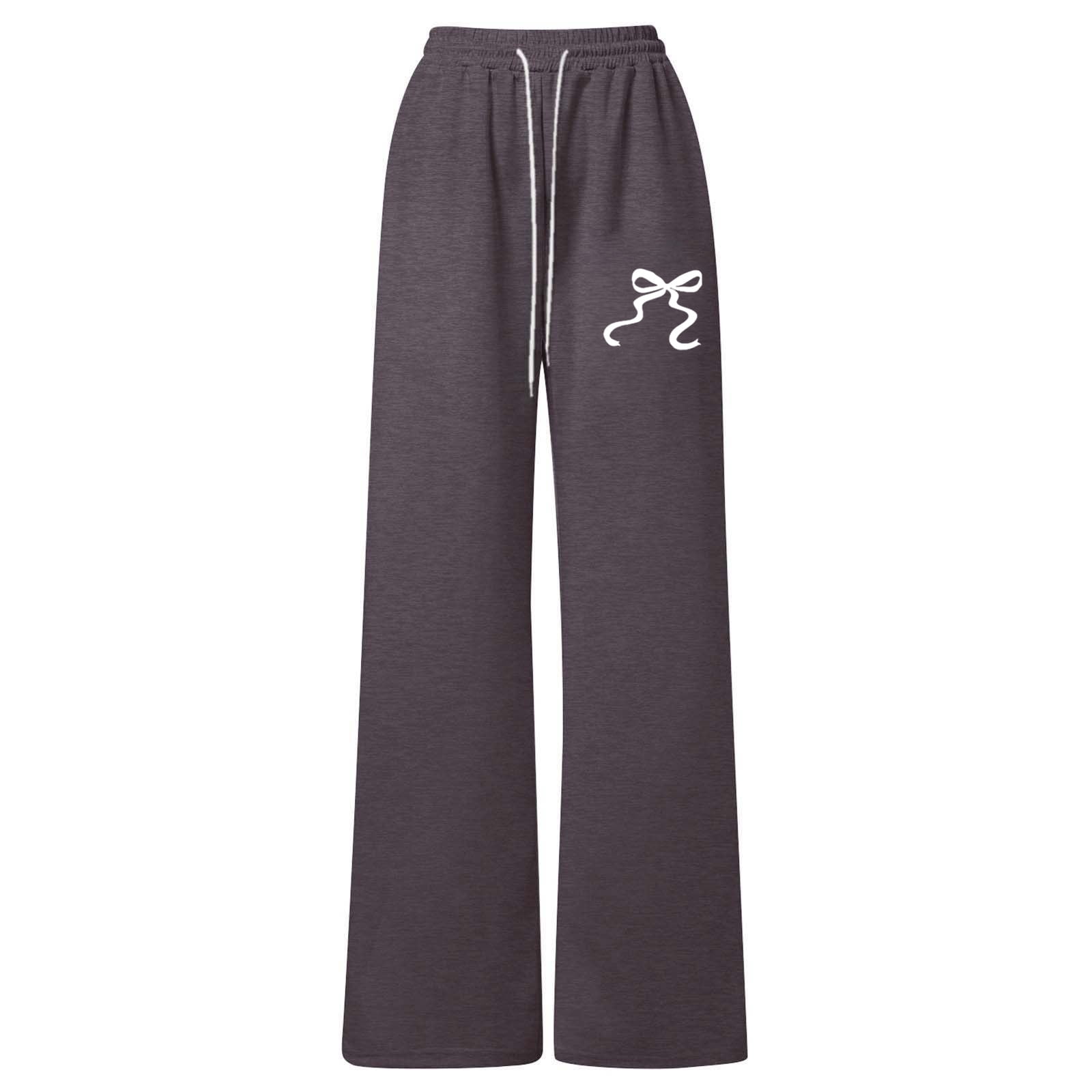 Girls Bowknot Print Baggy Sweatpants Letter Print High Waisted Wide Leg ...