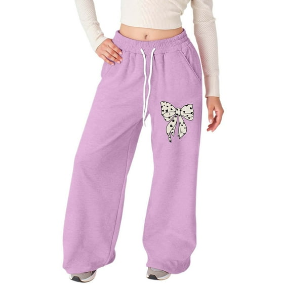 Girls Bowknot Print Sweatpants Baggy Wide Leg Sweat Pants Teen with ...